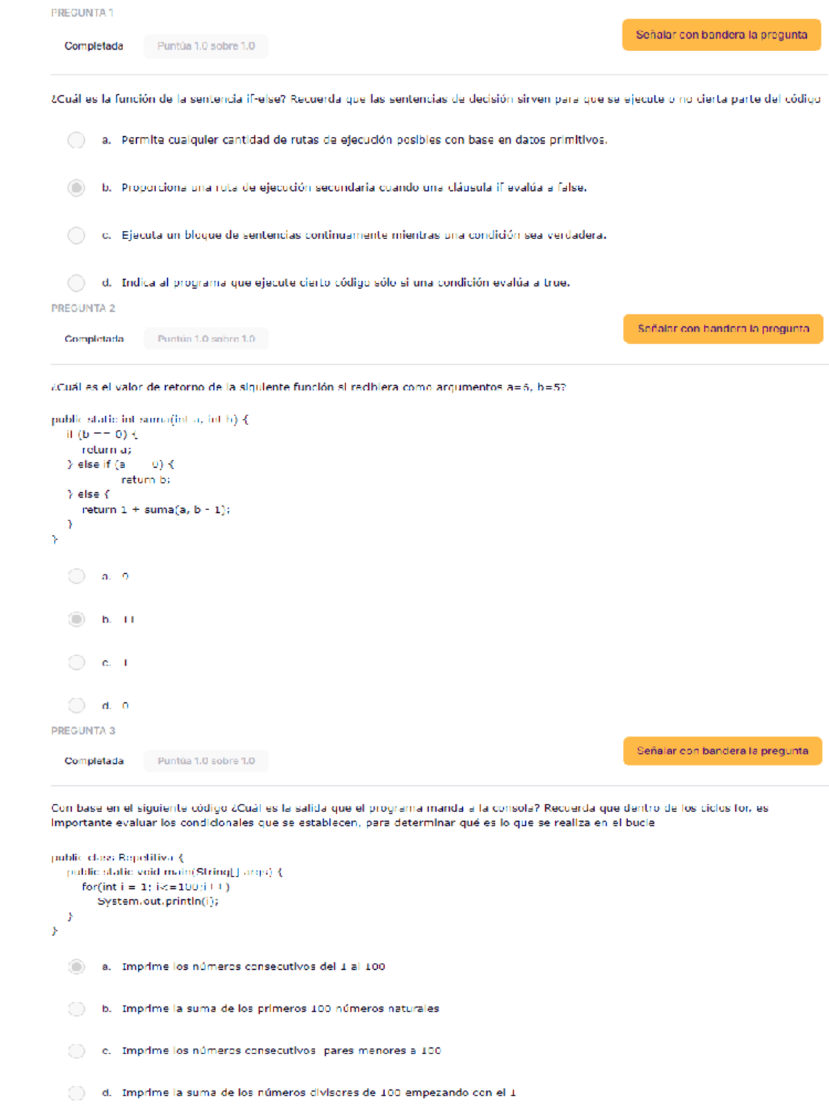 Programación orientada a objetos Examen Semana 4 - PREGUNTA 1 Señalar con bandera la pregunta ...