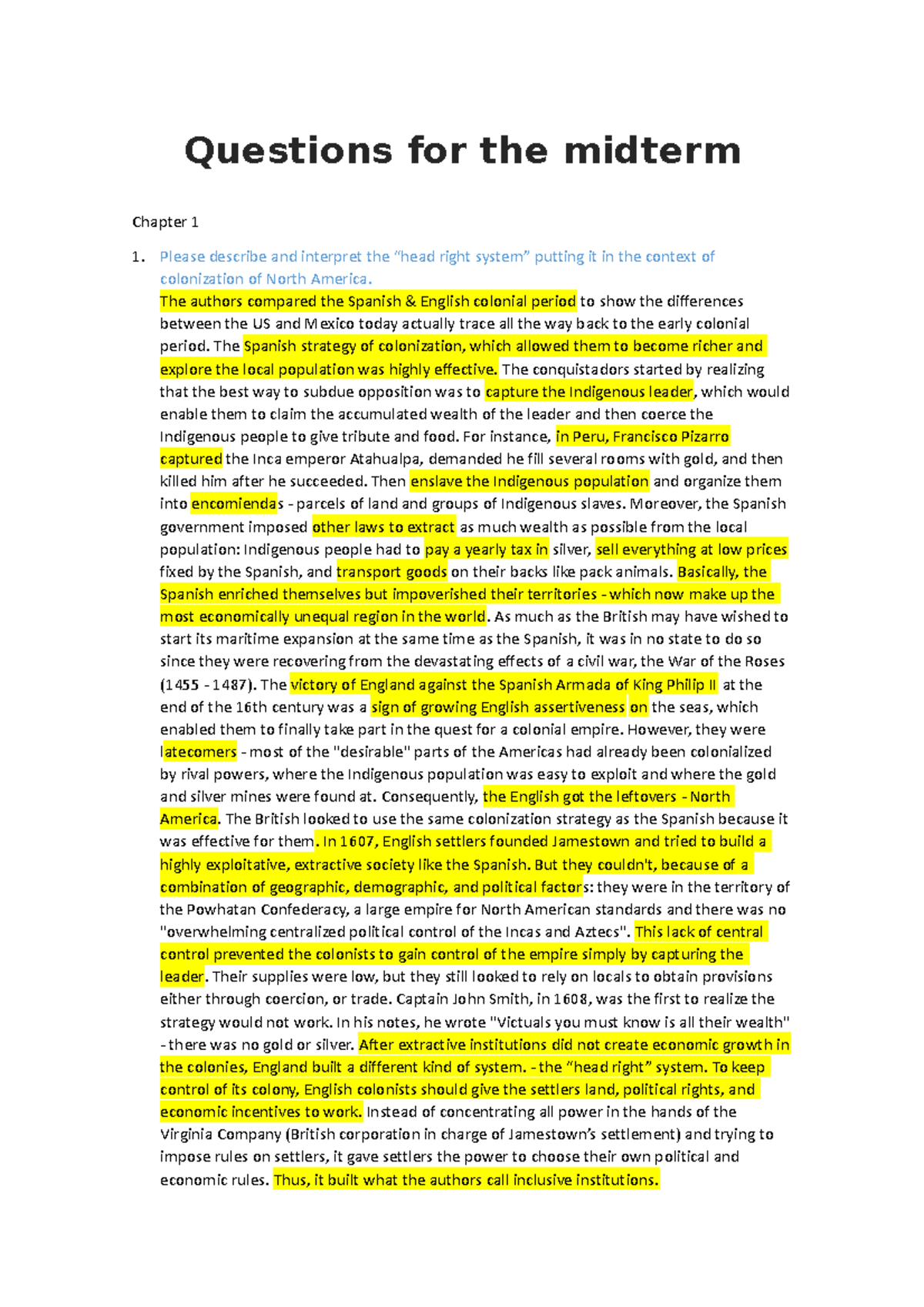Questions for the midterm - Questions for the midterm Chapter 1 Please describe and interpret ...