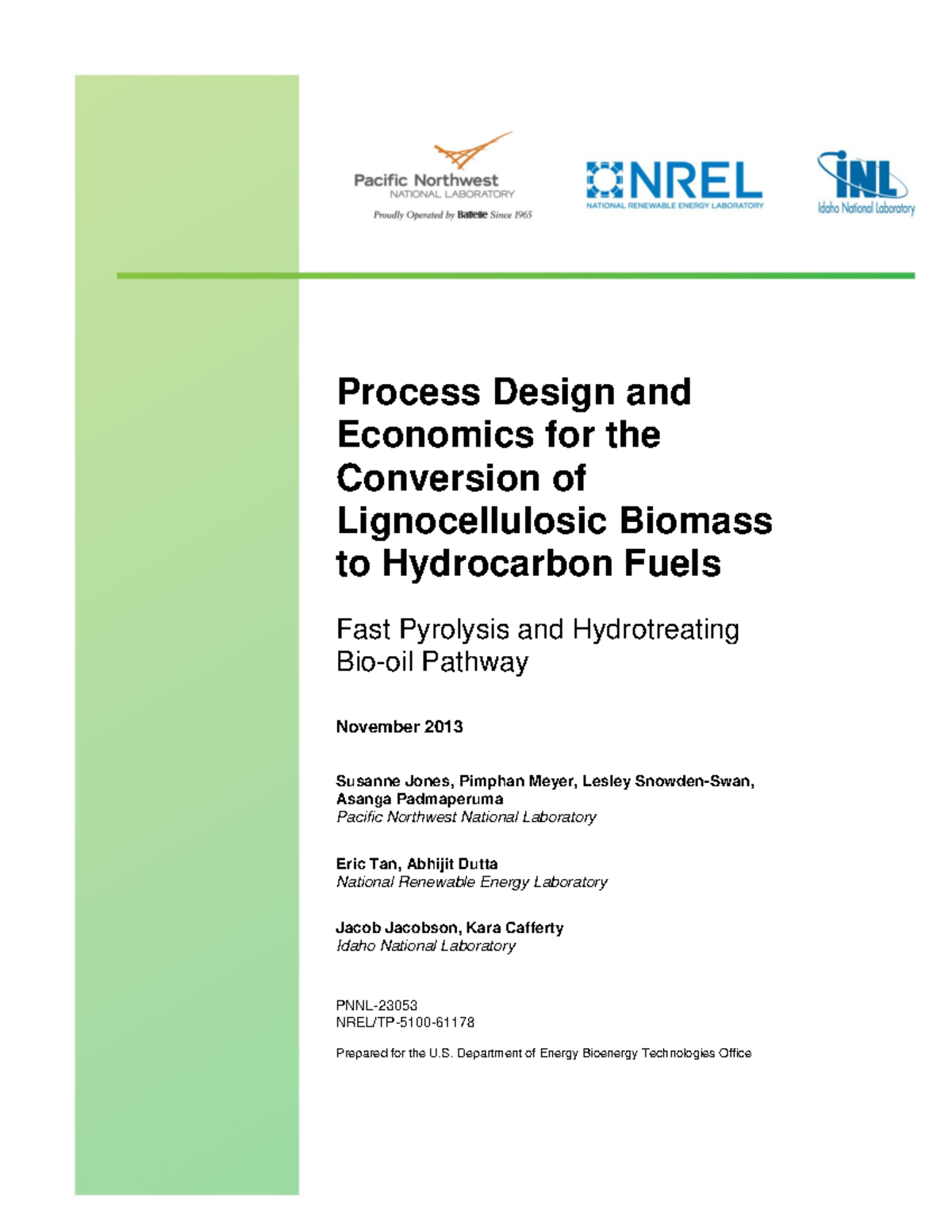 Process Design & Economics Fast Pyrolysis and Hydrotreating - Process ...