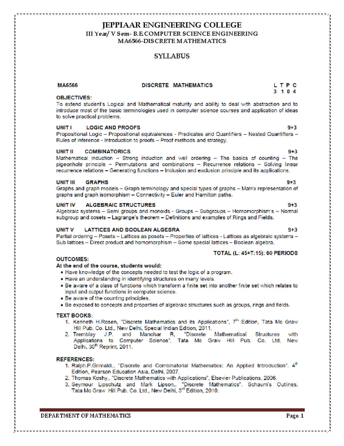 DM qb - Nil - III Year/ V Sem- B.E SCIENCE ENGINEERING MA6566-DISCRETE ...