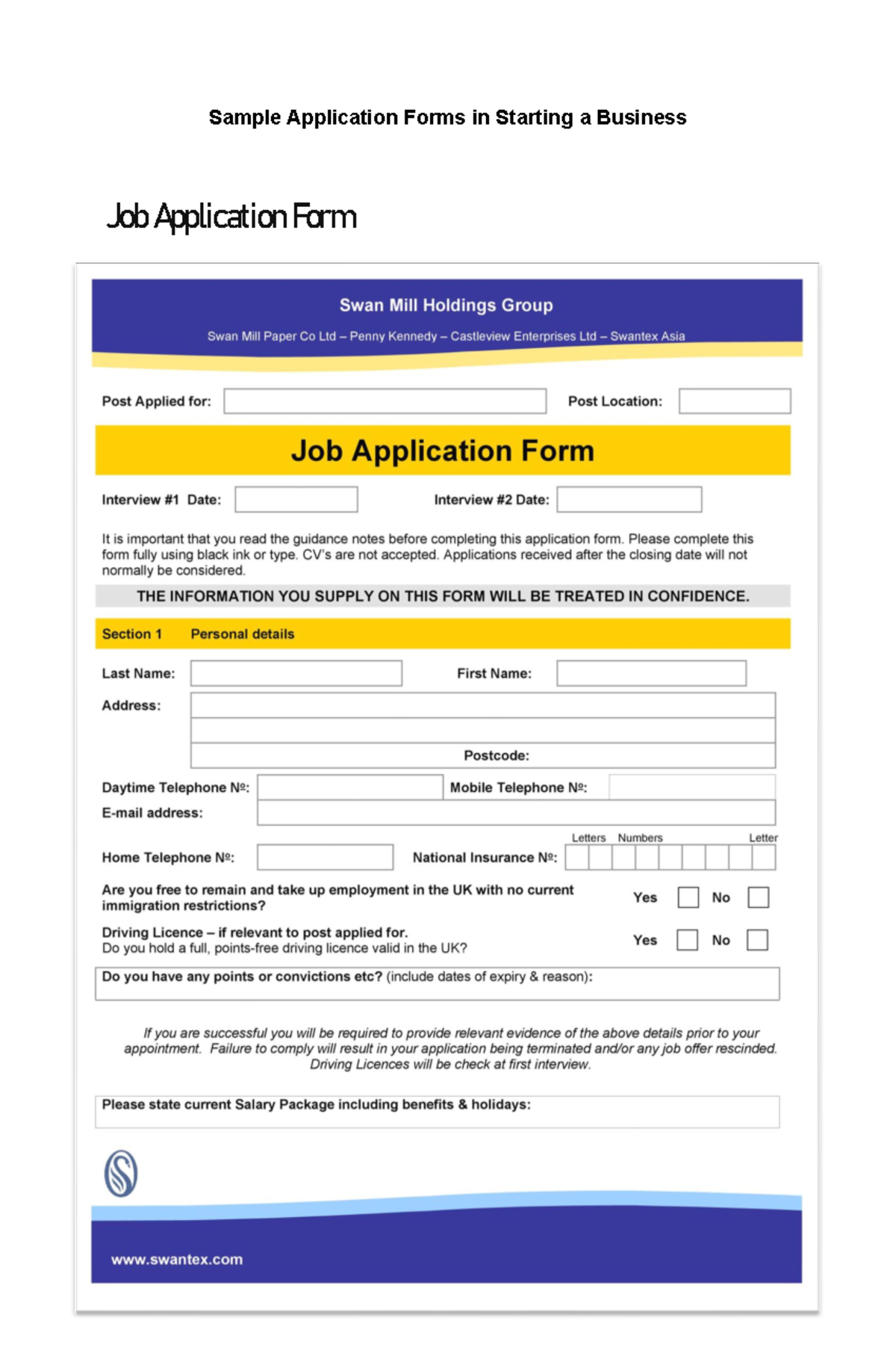 Sample Application Forms in Starting a Business - BSED-Mathematics ...