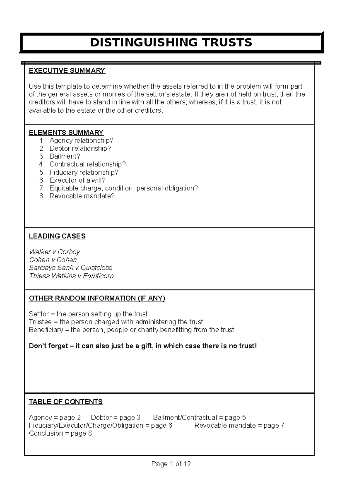 Distinguishing Trusts - DISTINGUISHING TRUSTS EXECUTIVE SUMMARY Use ...