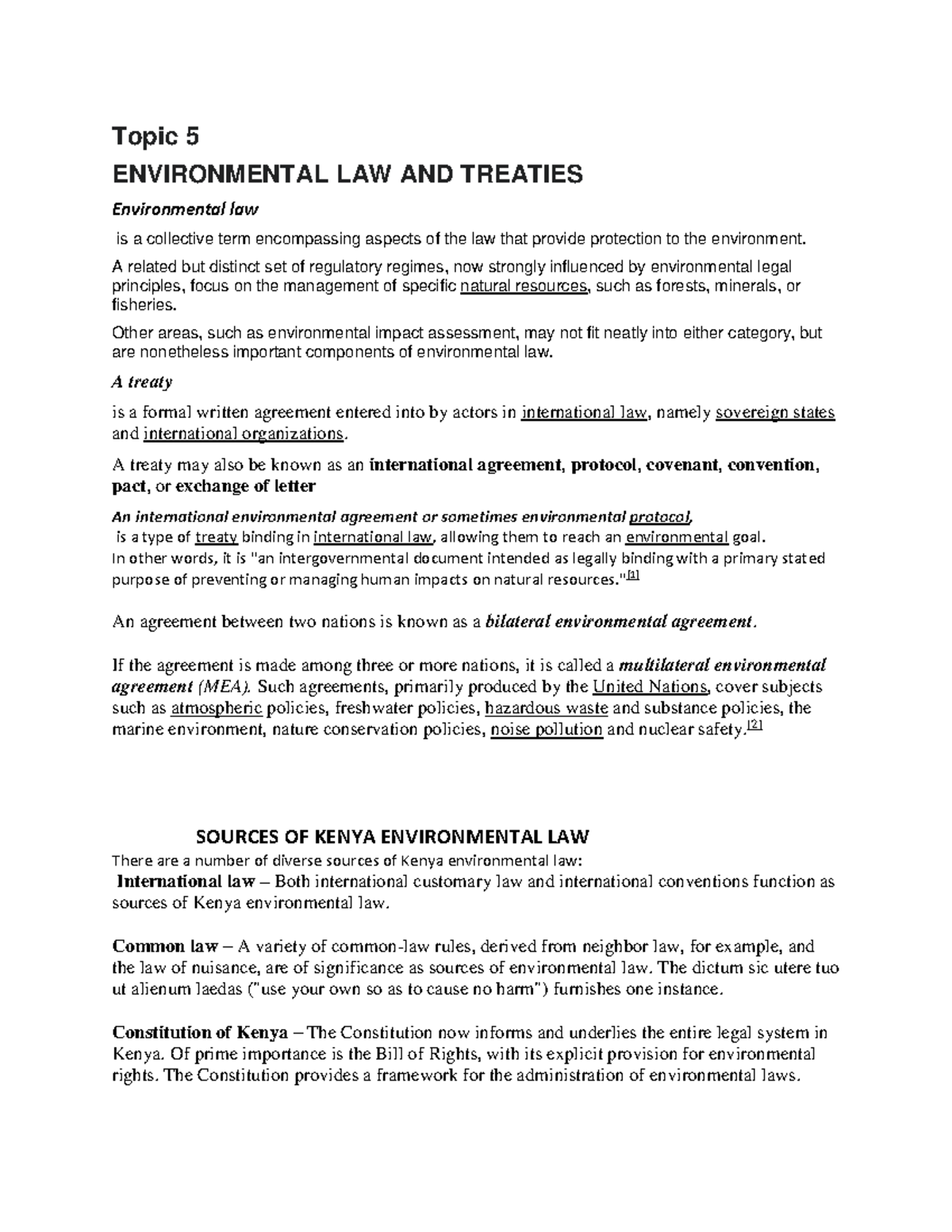 Topic 5 Environmental law and treaties - Topic 5 ENVIRONMENTAL LAW AND ...
