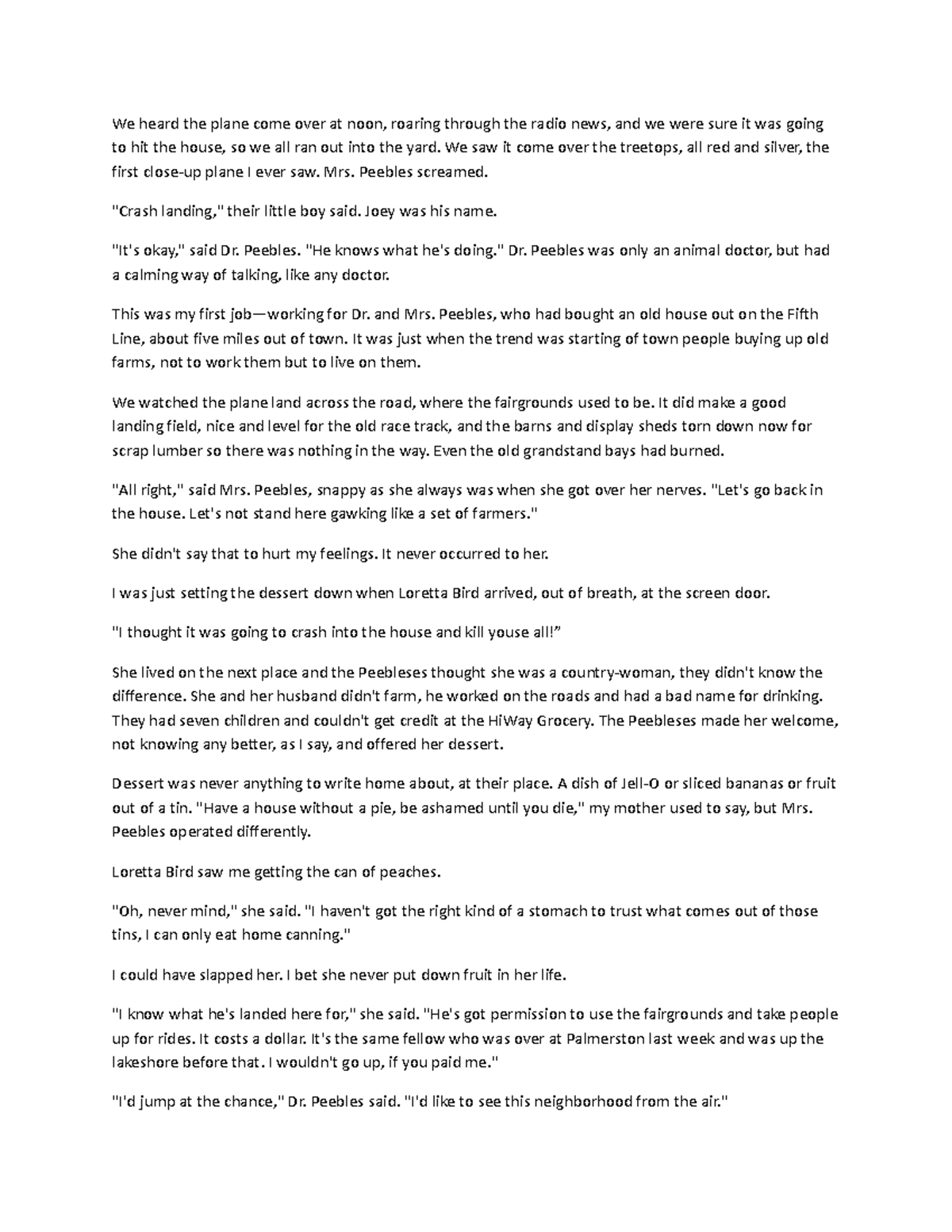 How I Met My Husband - Alice Munro - We heard the plane come over at ...