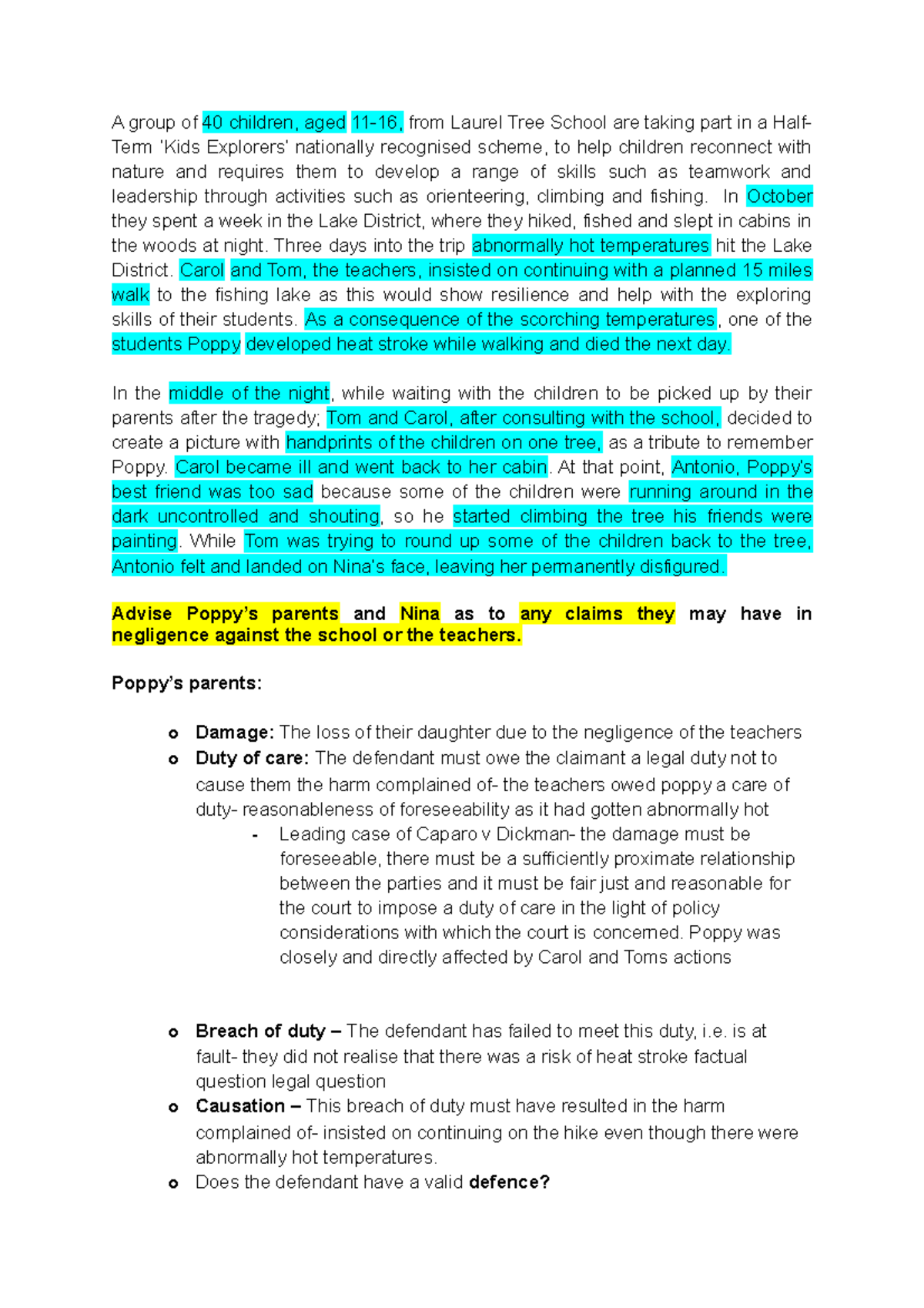 Tort essay plan causation formative - A group of 40 children, aged 11 ...