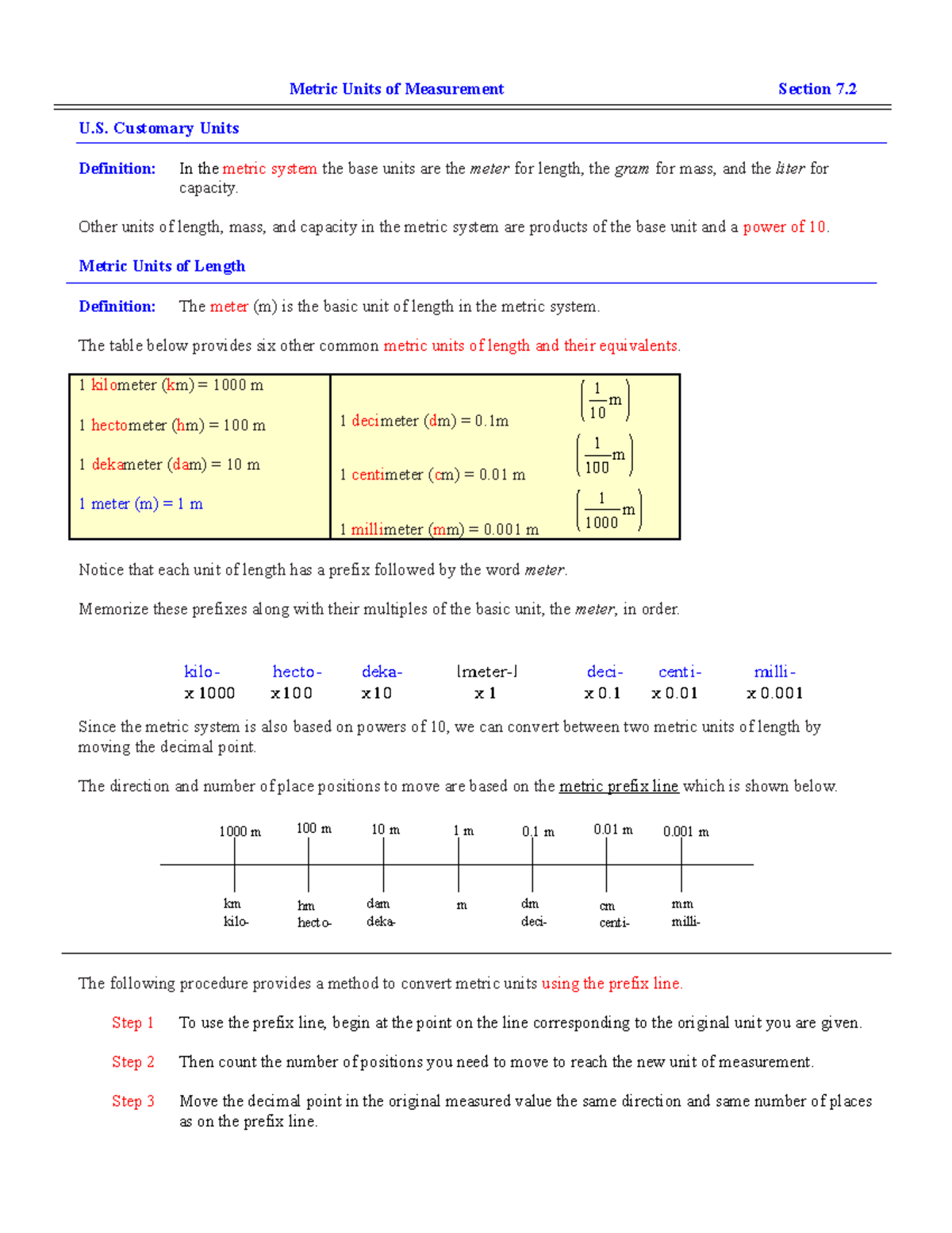 PIA Lecture Notes 7 - Metric Units of Measurement Section 7 U ...