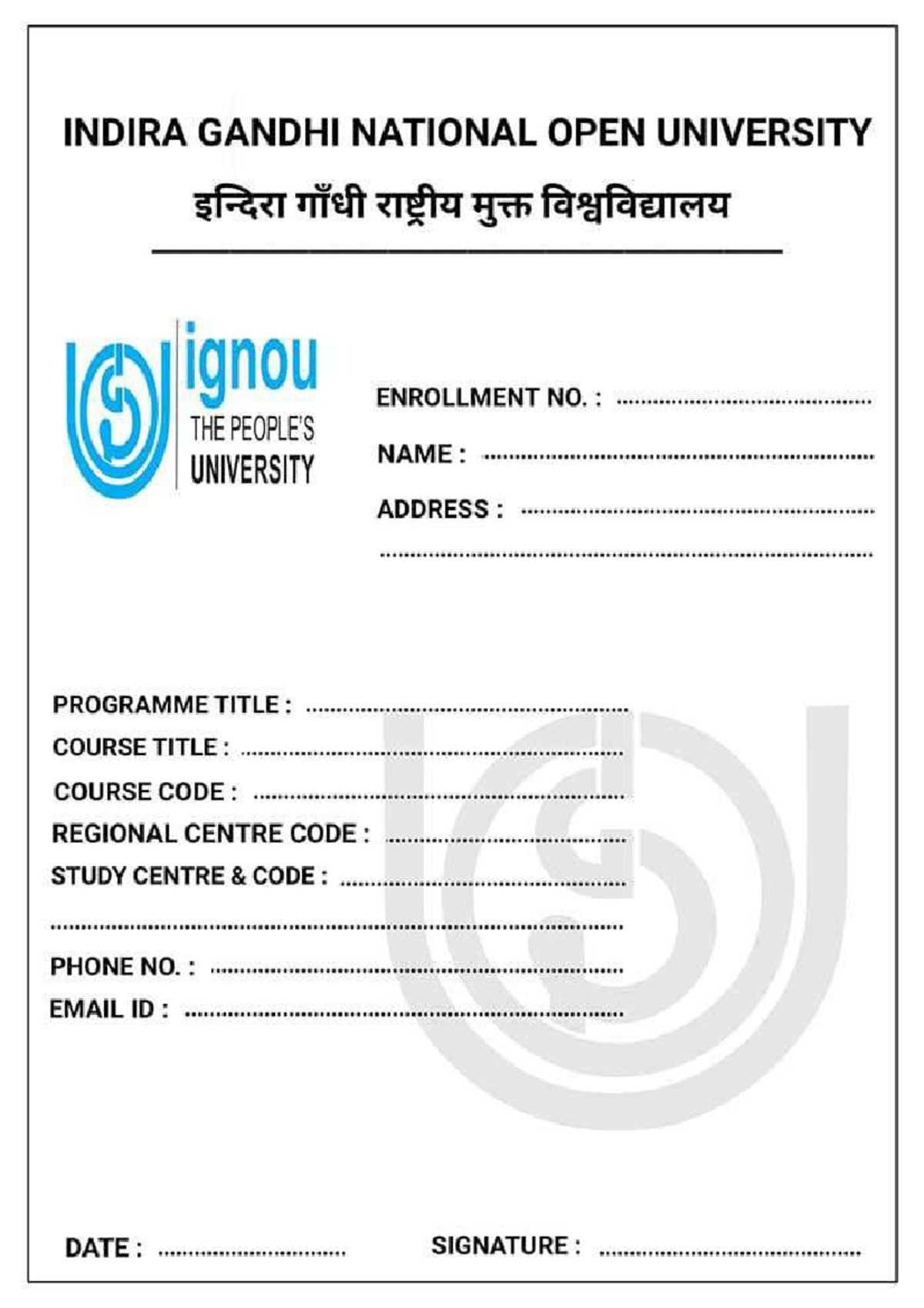 Ignou front page with logo - Computer Architecture - Studocu