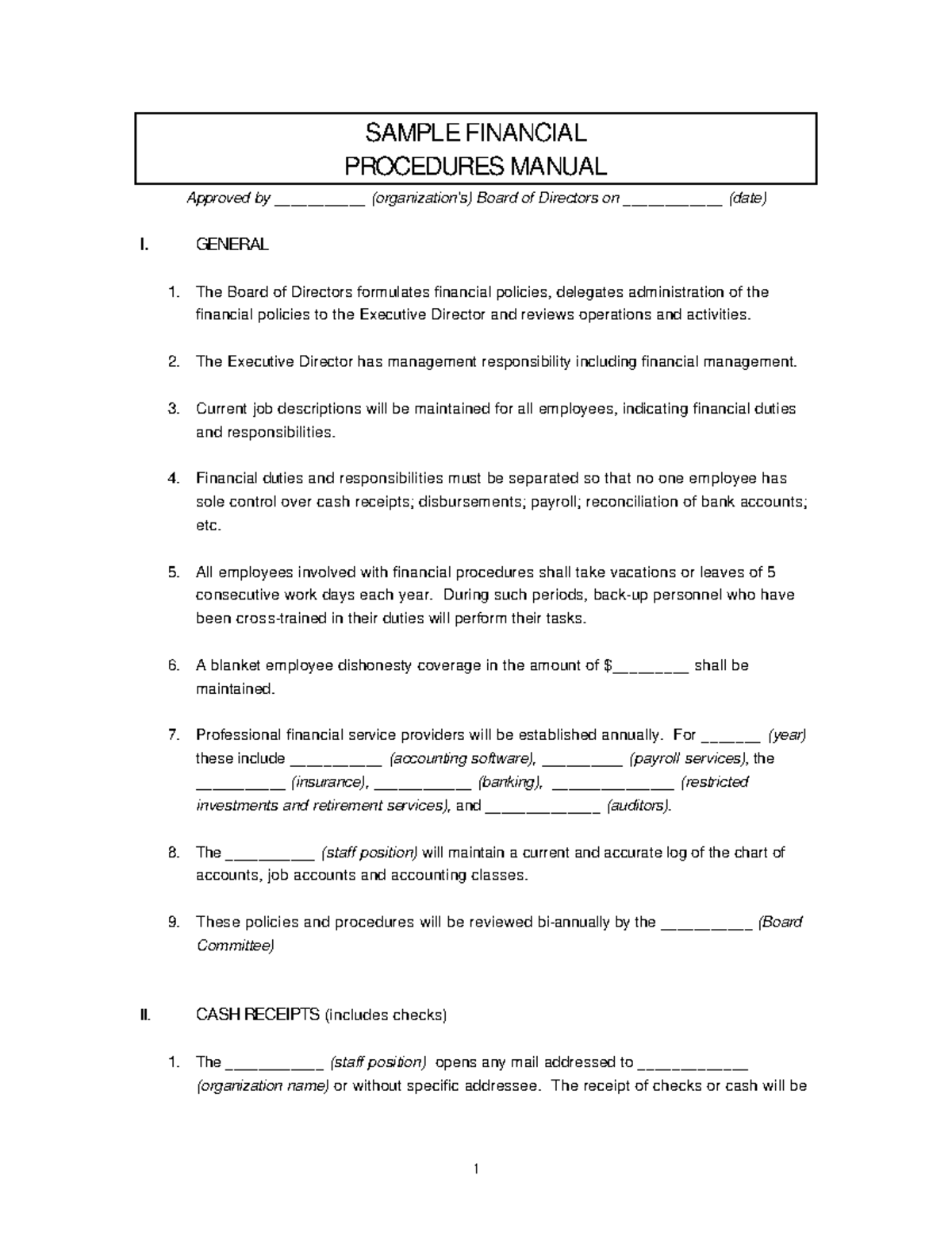 Sample Financial Procedures Manual - SAMPLE FINANCIAL PROCEDURES MANUAL ...