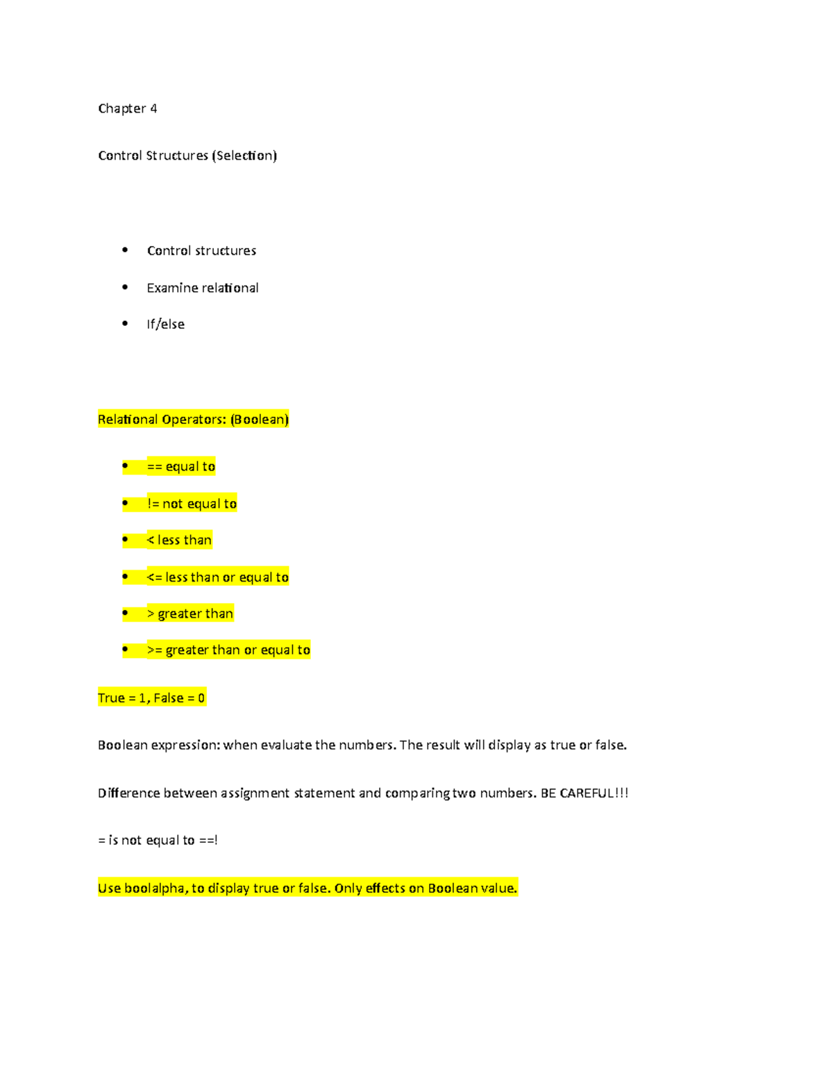 Chapter 4 Relational Operator And Ifelse Statements Chapter 4