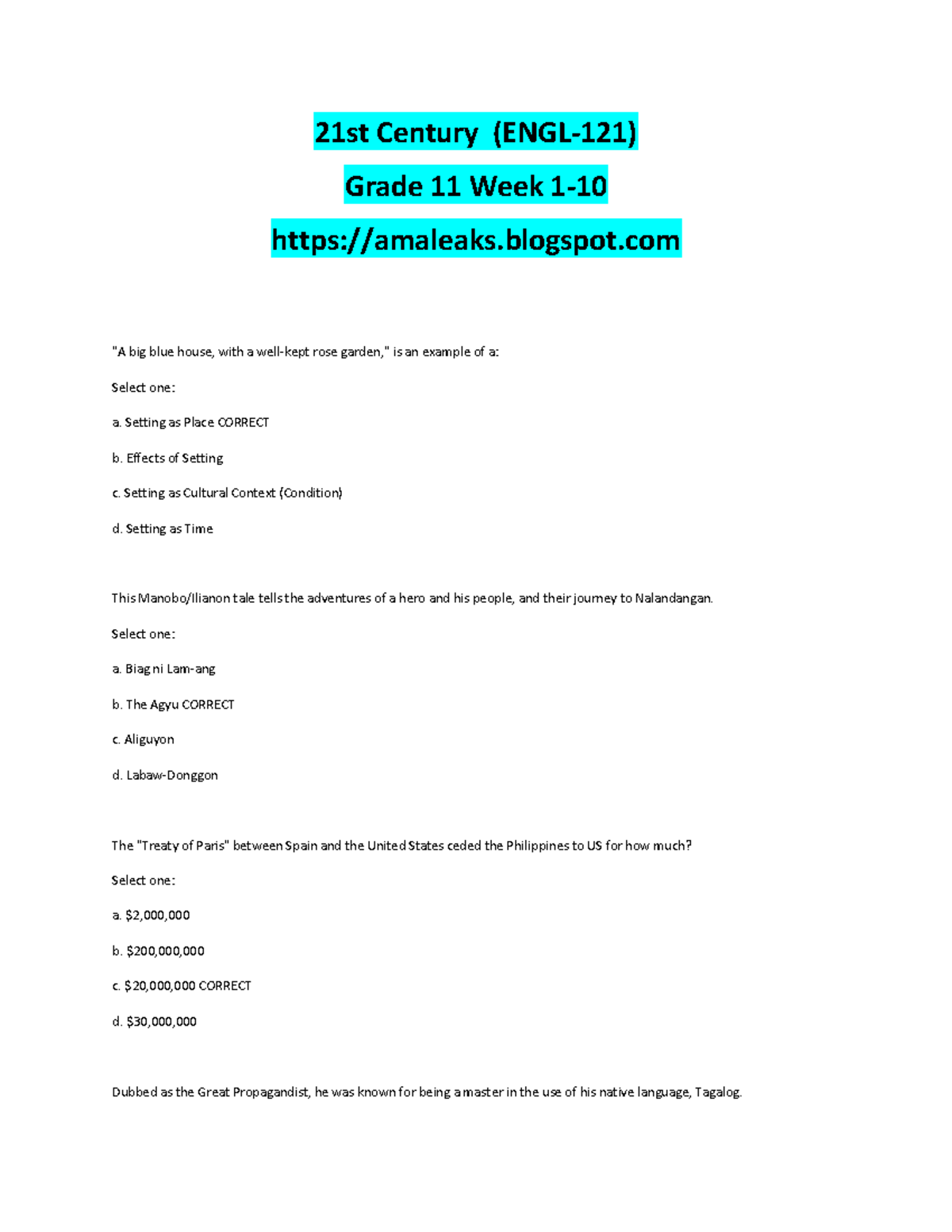 21st century_ week 1-10_ Grade 12 1st sem - 21st Century (ENGL-121 ...