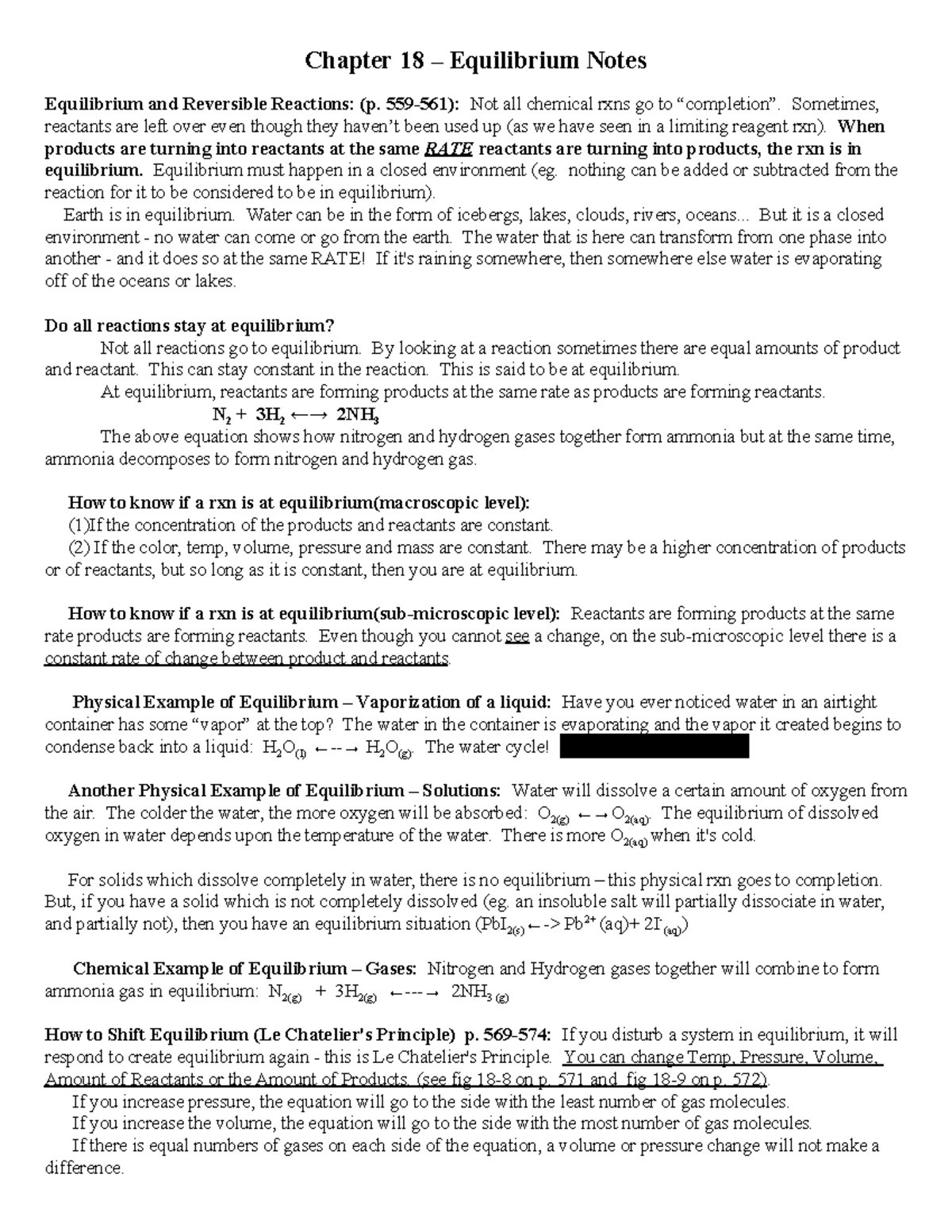 Chapter 18 Equilibrium Notes - Chapter 18 – Equilibrium Notes ...