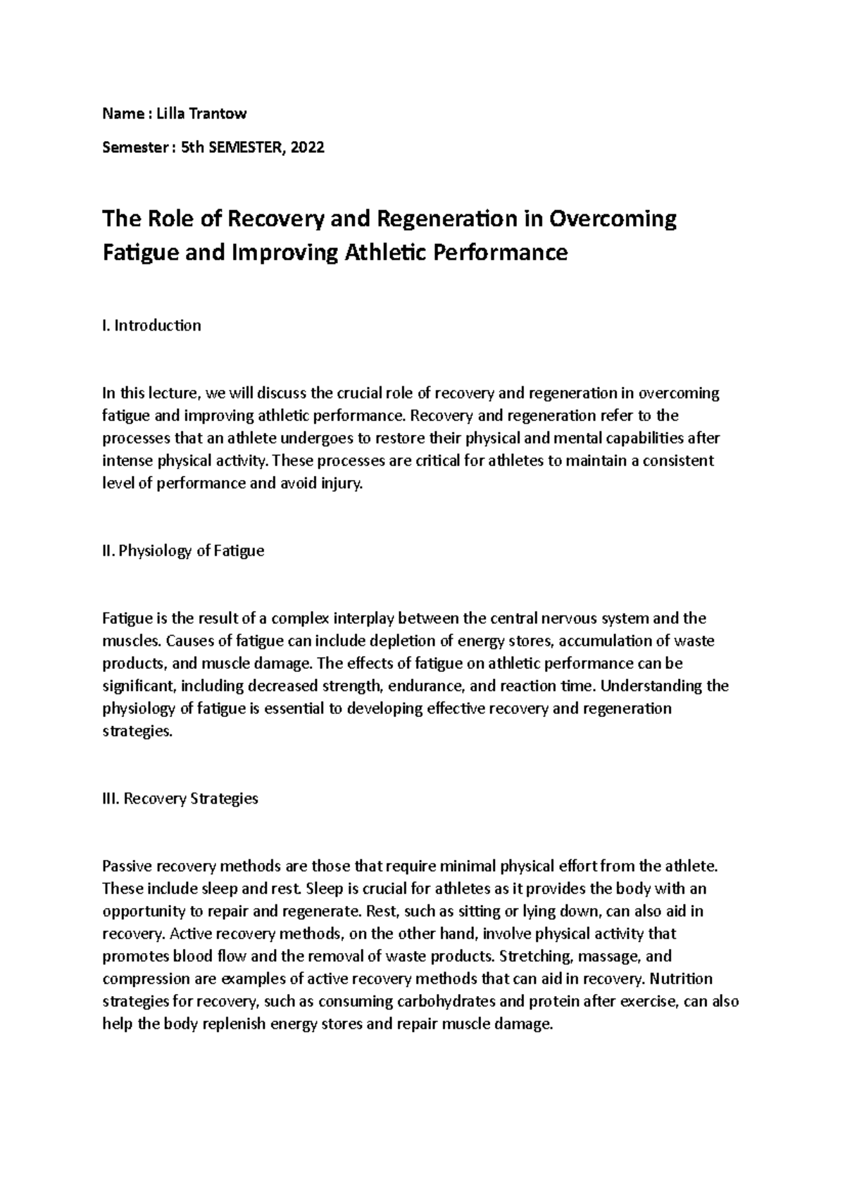 The Role of Recovery and Regeneration in Overcoming Fatigue and ...