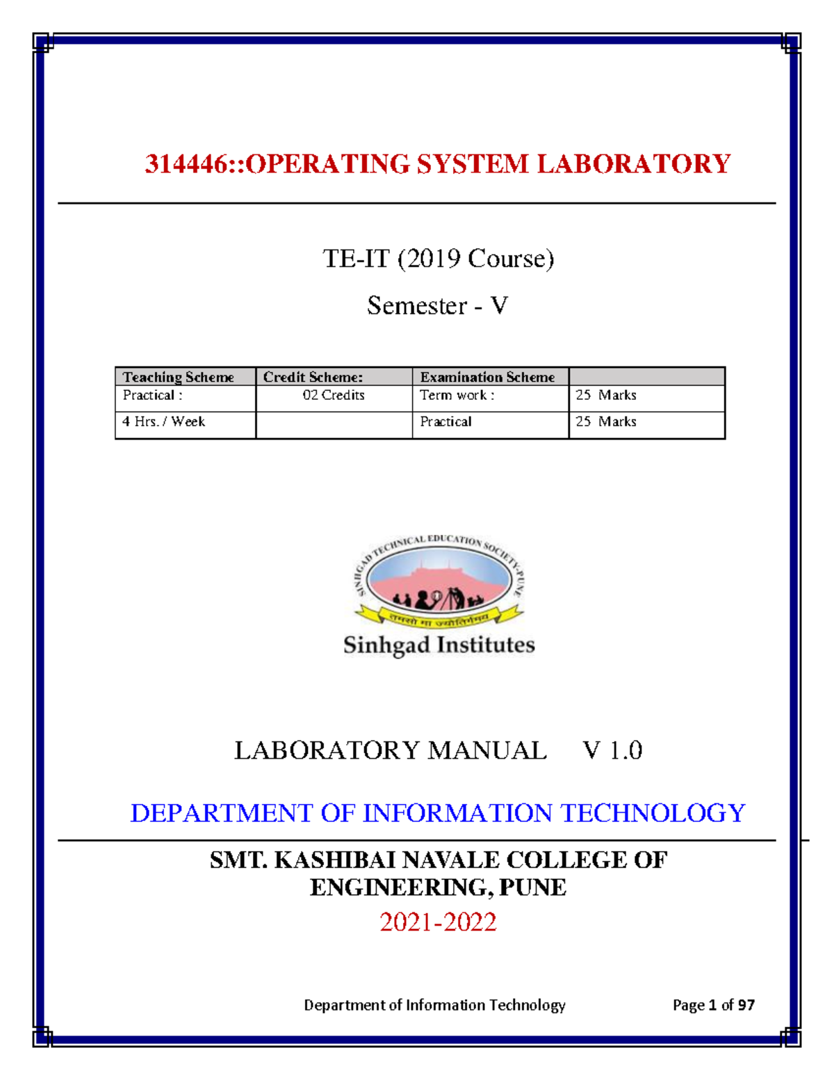 Final OSL Labmanual (2019 Course) 2021-22 skn SAN - 314446 ::OPERATING SYSTEM LABORATORY TE-IT ...