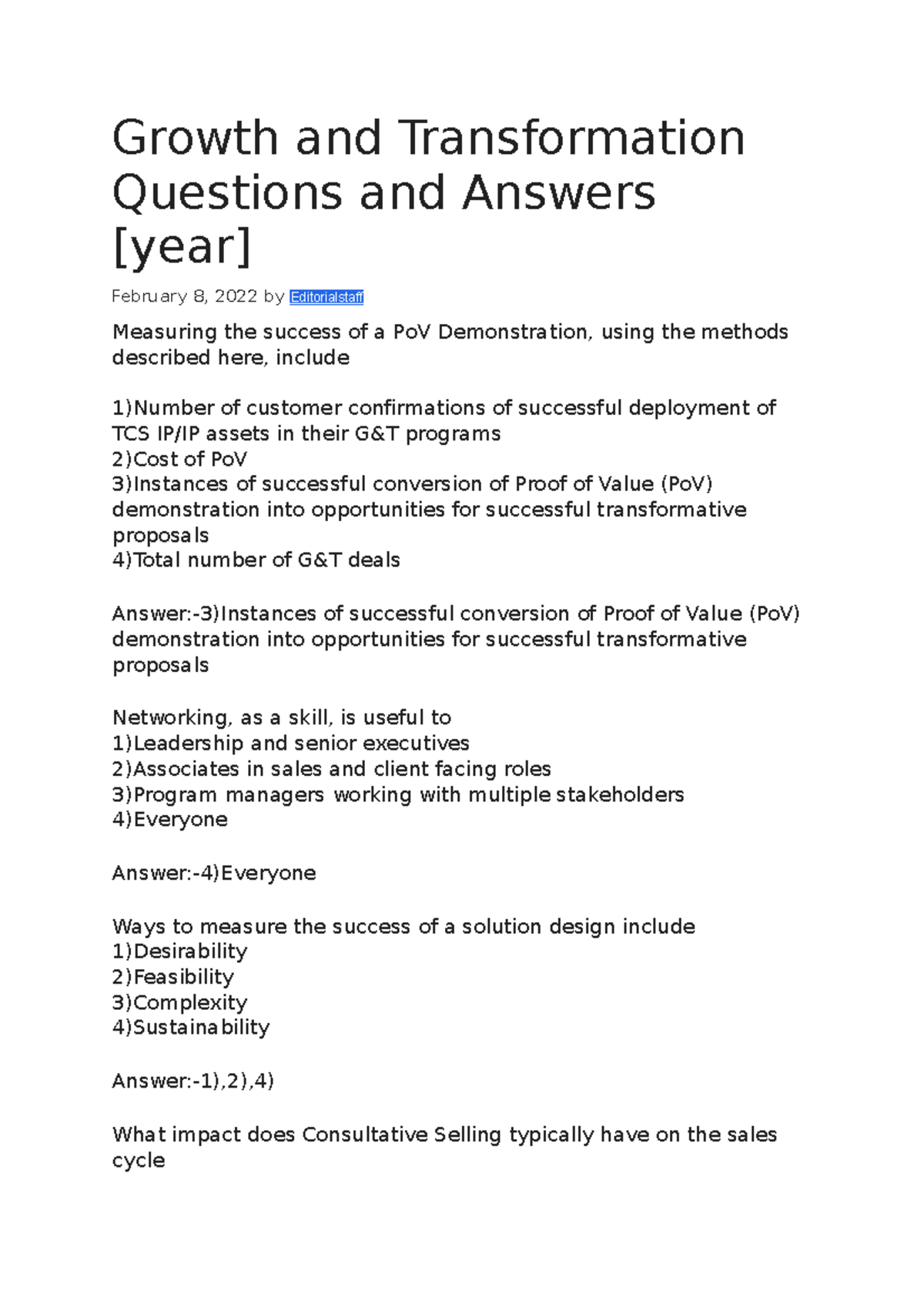 Growth and Transformation Questions and Answers 2022 - Growth and ...