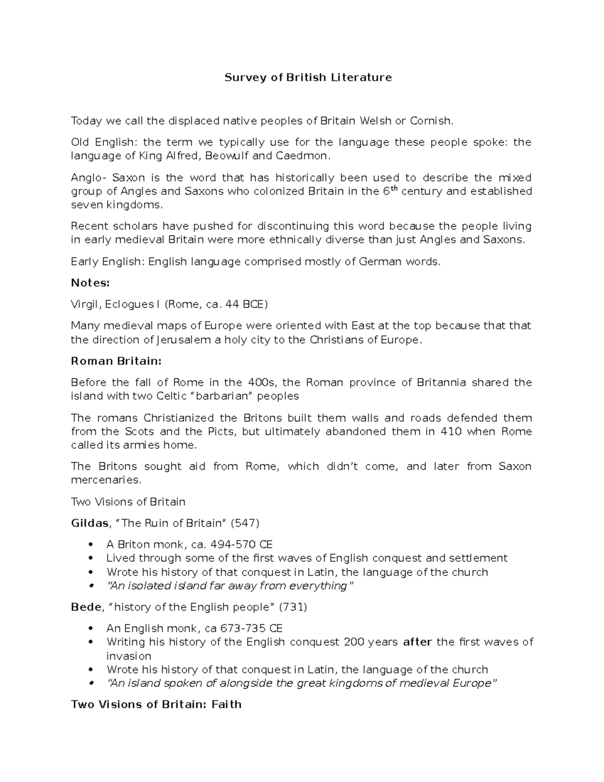 Notes 1 - Survey of British Literature Today we call the displaced ...