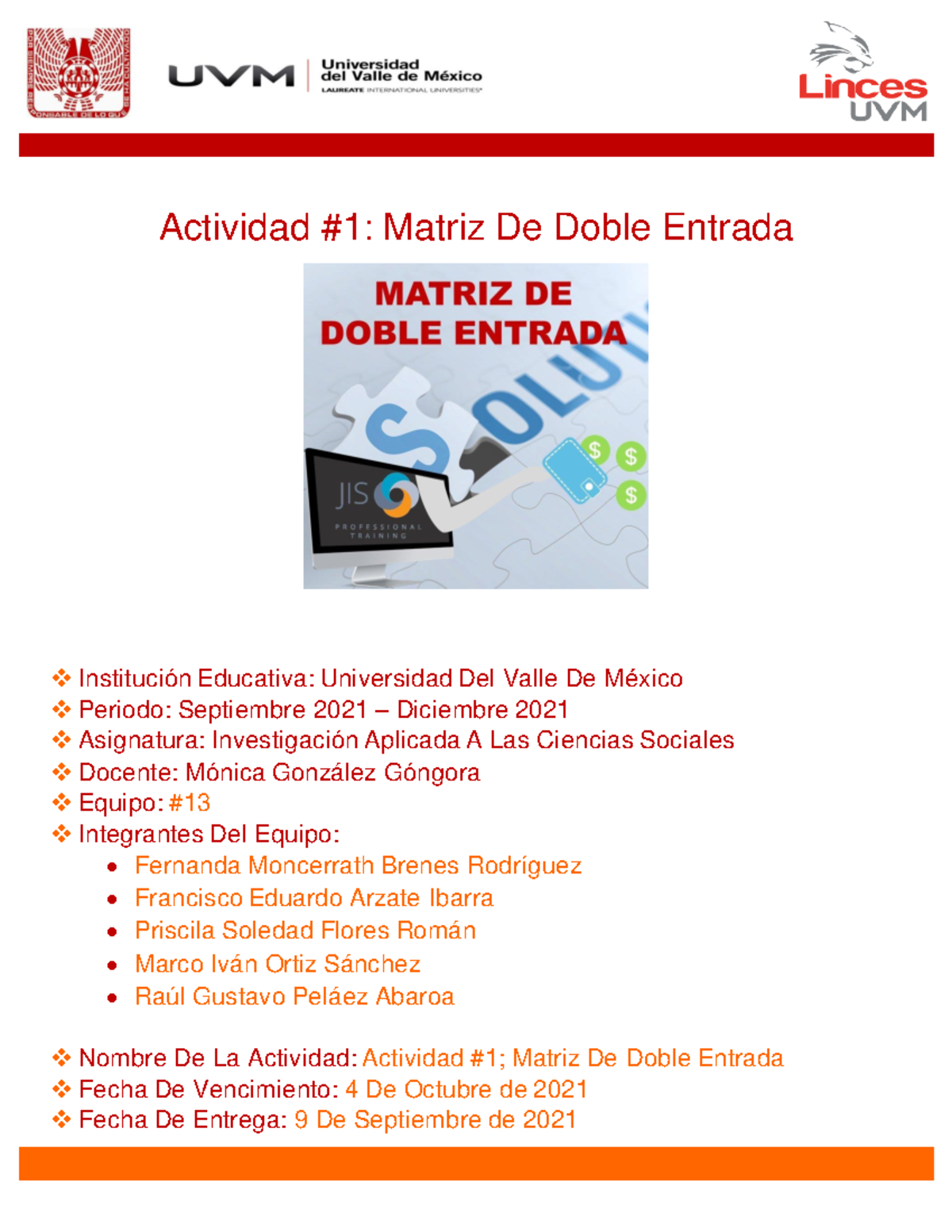 Inv Apl A Las CS Actividad 1 - Actividad #1: Matriz De Doble Entrada ...