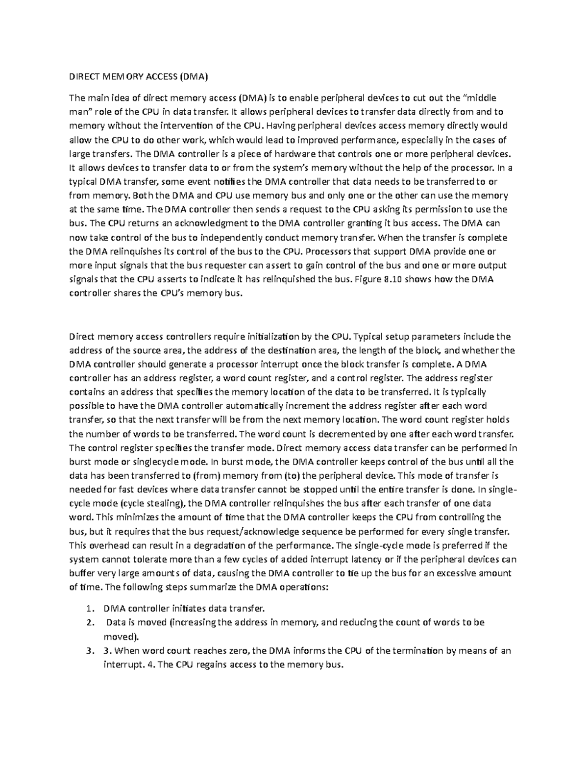 DMA Module - DIRECT MEMORY ACCESS (DMA) The main idea of direct memory ...