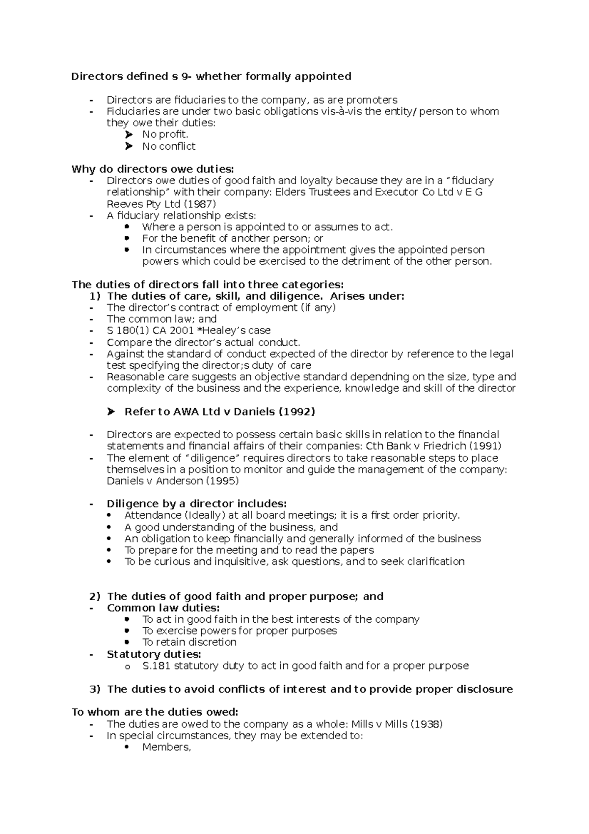 Exam Notes - asdddss - Directors defined s 9- whether formally ...