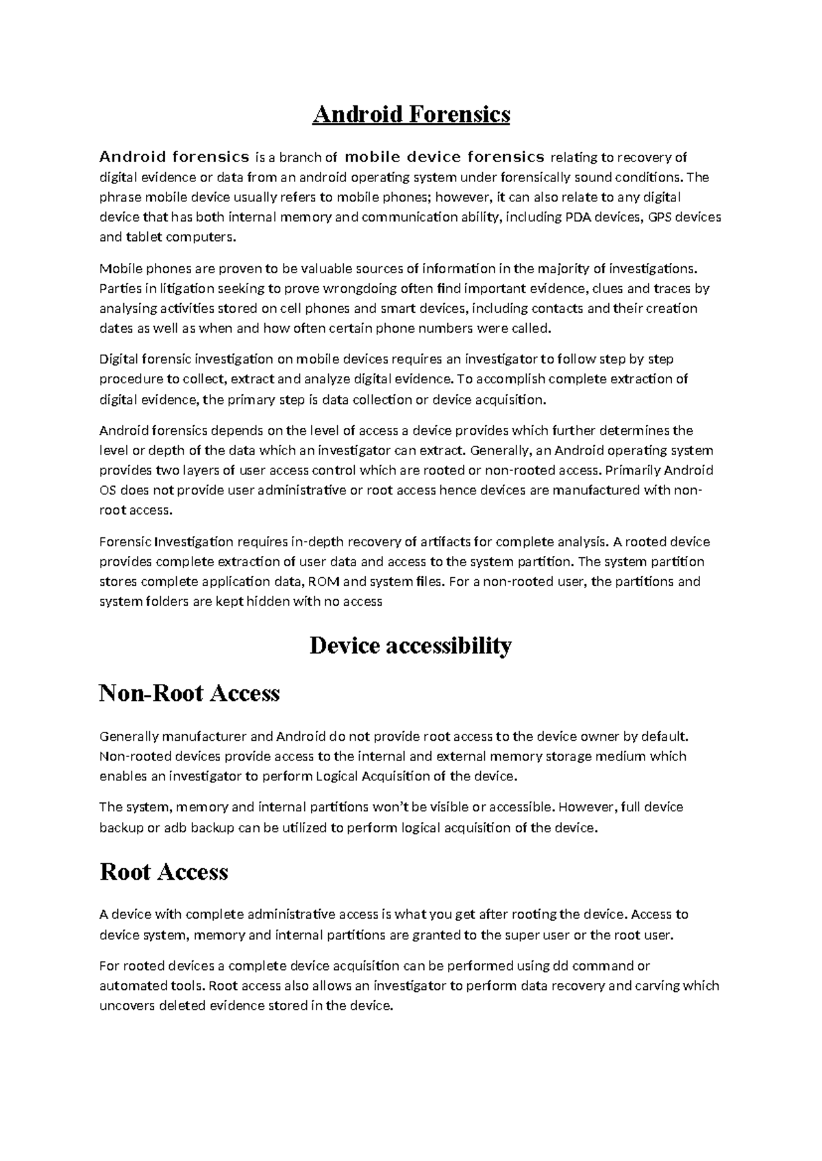 Android Forensics - hvjhjhjh - Android Forensics Android forensics is a branch of mobile device ...