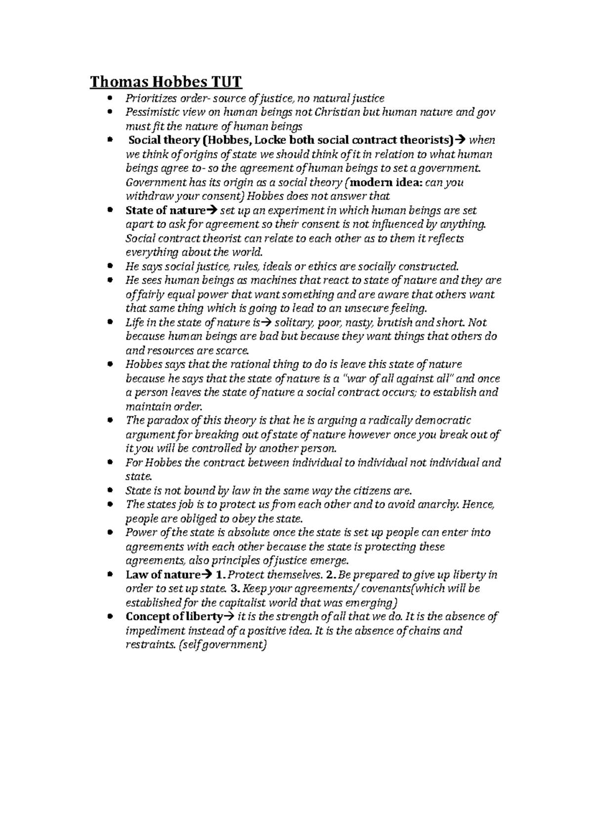 Thomas Hobbes tutorial - Thomas Hobbes TUT Prioritizes order- source of ...