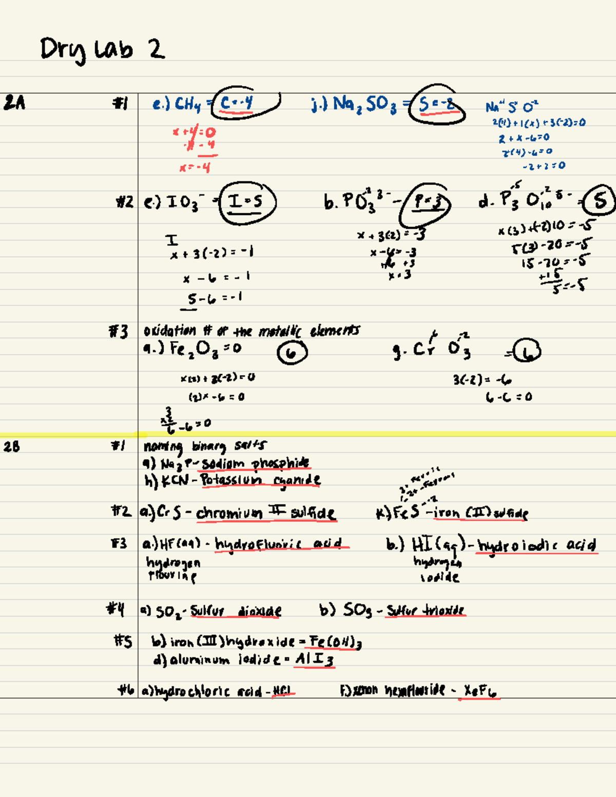 Dry lab 2 Worksheet Oxidation and naming - Dry lab 2 ####### 2A #I e ...
