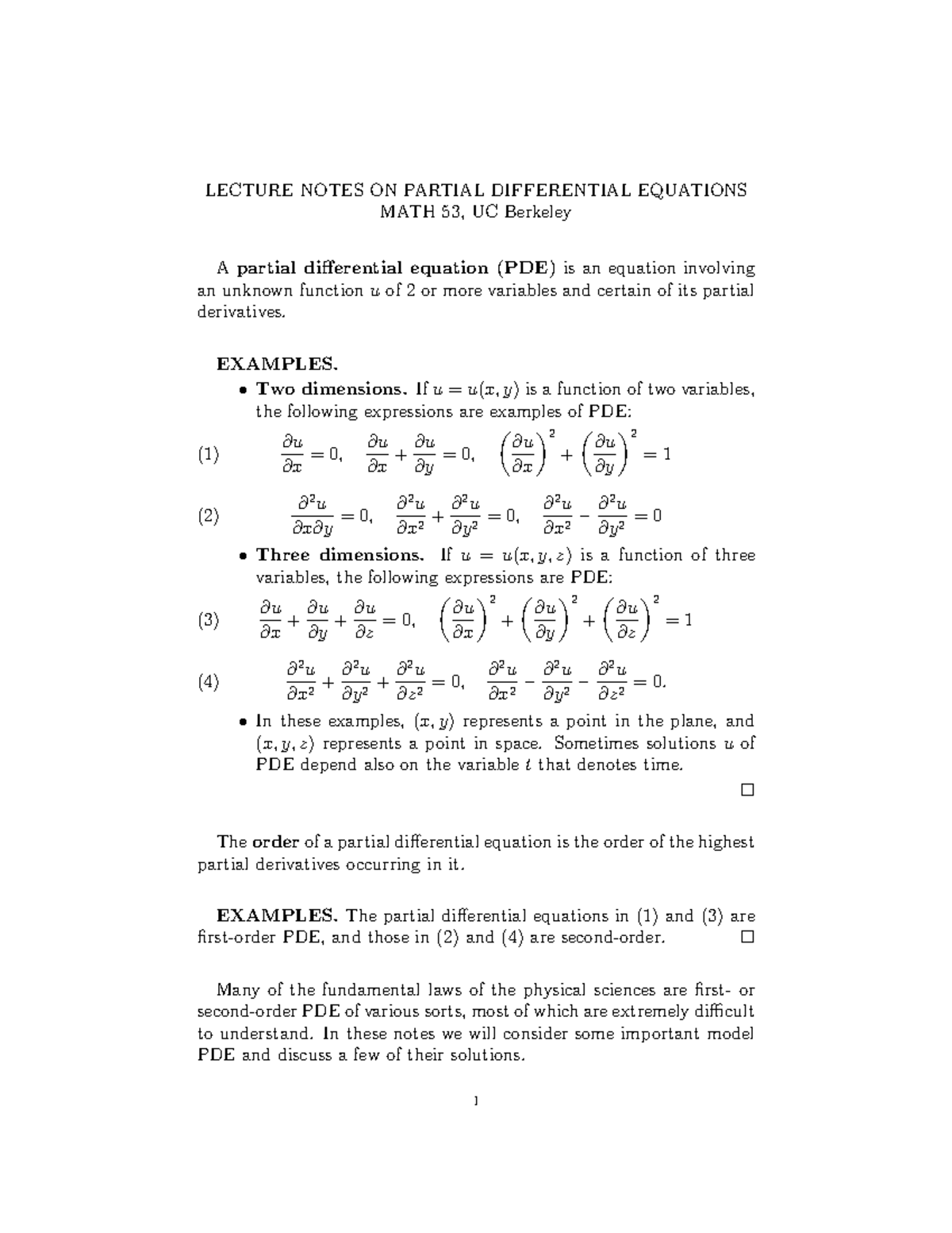 Math 53 - Partial Deferential Equations Notes - LECTURE NOTES ON ...