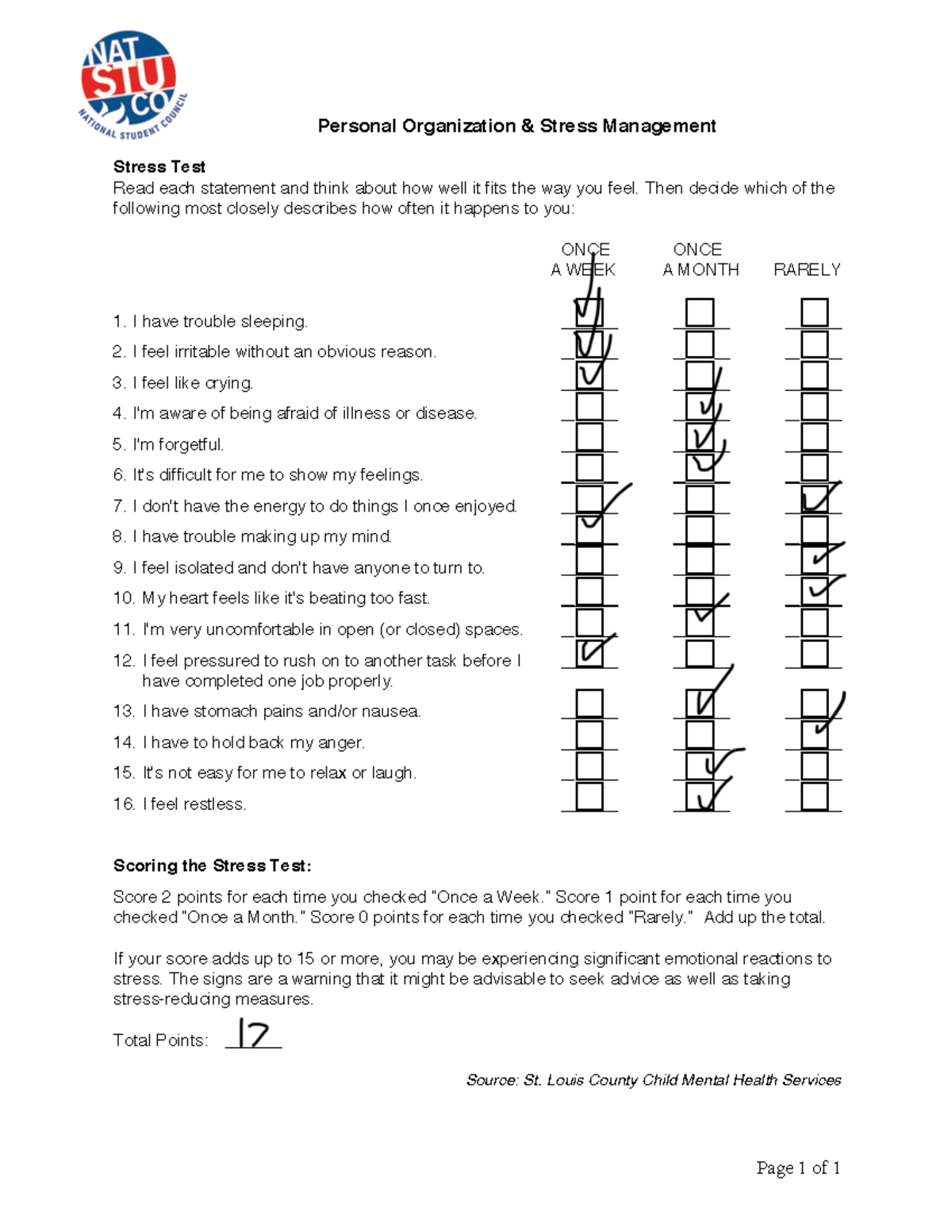 Stress Test - Page 1 of 1 Personal Organization & Stress Management ...