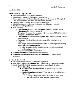 BIOL 121 Module 7.1 Worksheet - Lecture Topic Key concepts Details Key ...
