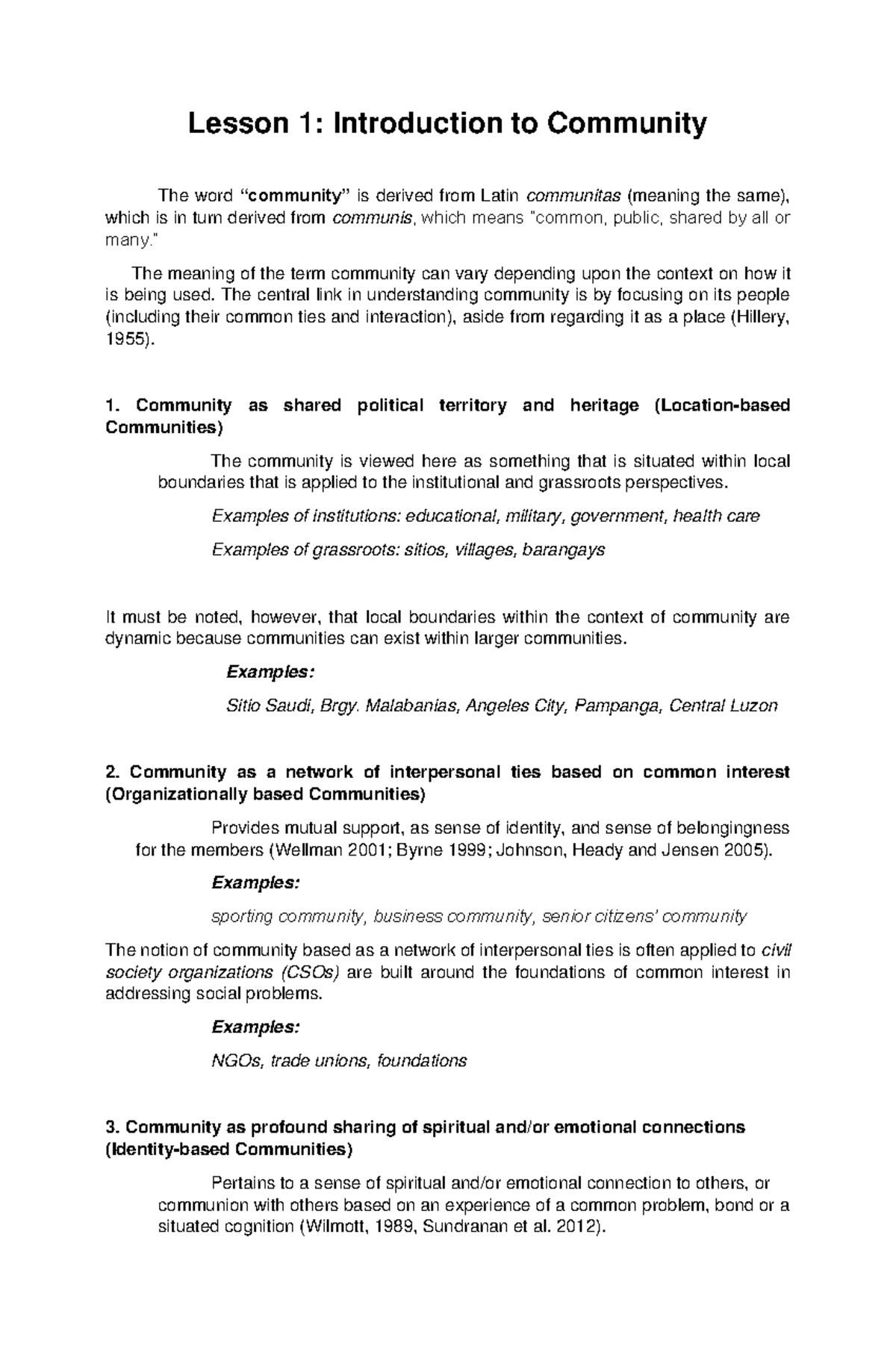 Com Eng Reviewer - Lesson 1: Introduction to Community The word ...
