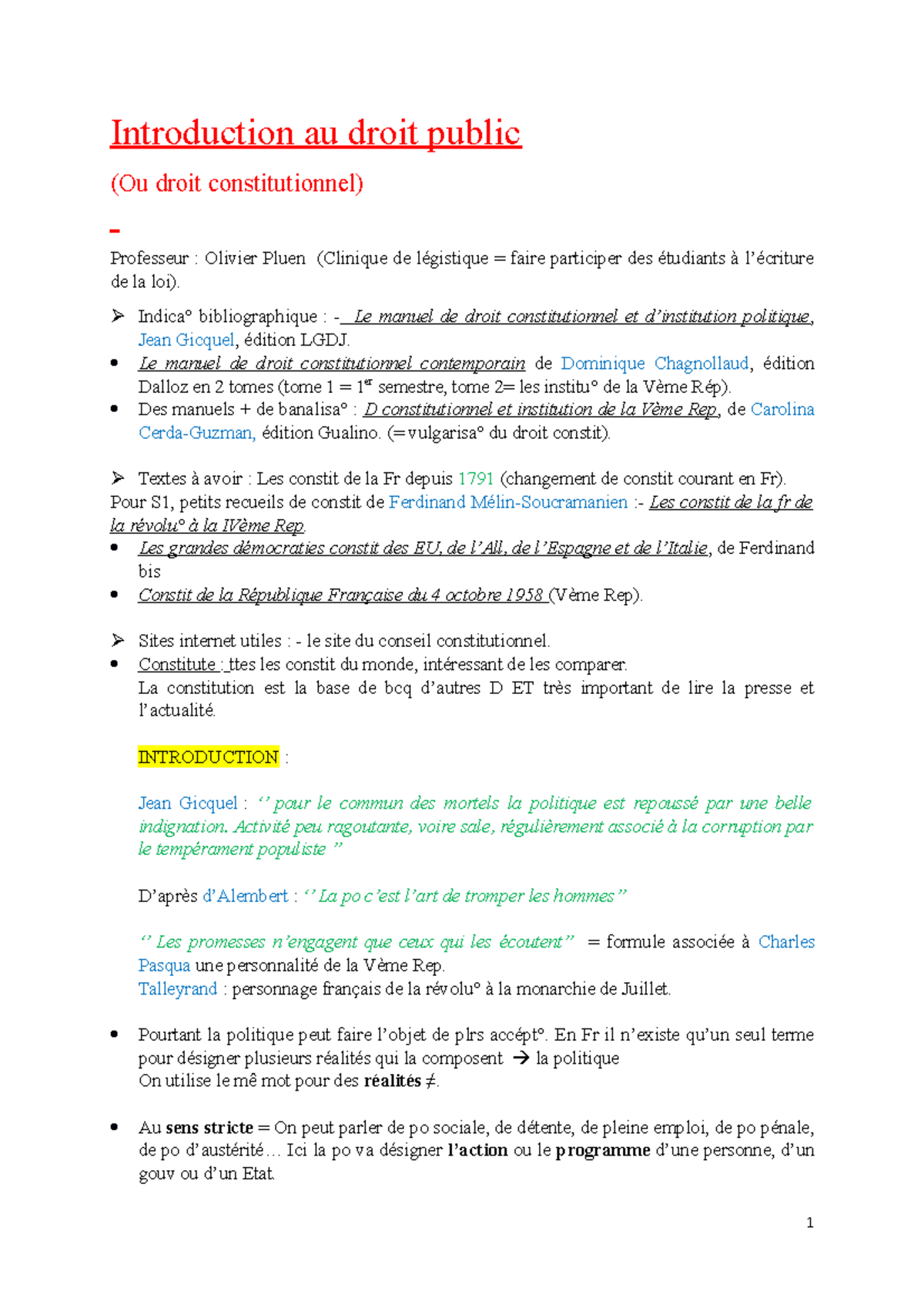 Introduction au droit public (15 - Indica° bibliographique : - Le manuel de droit ...