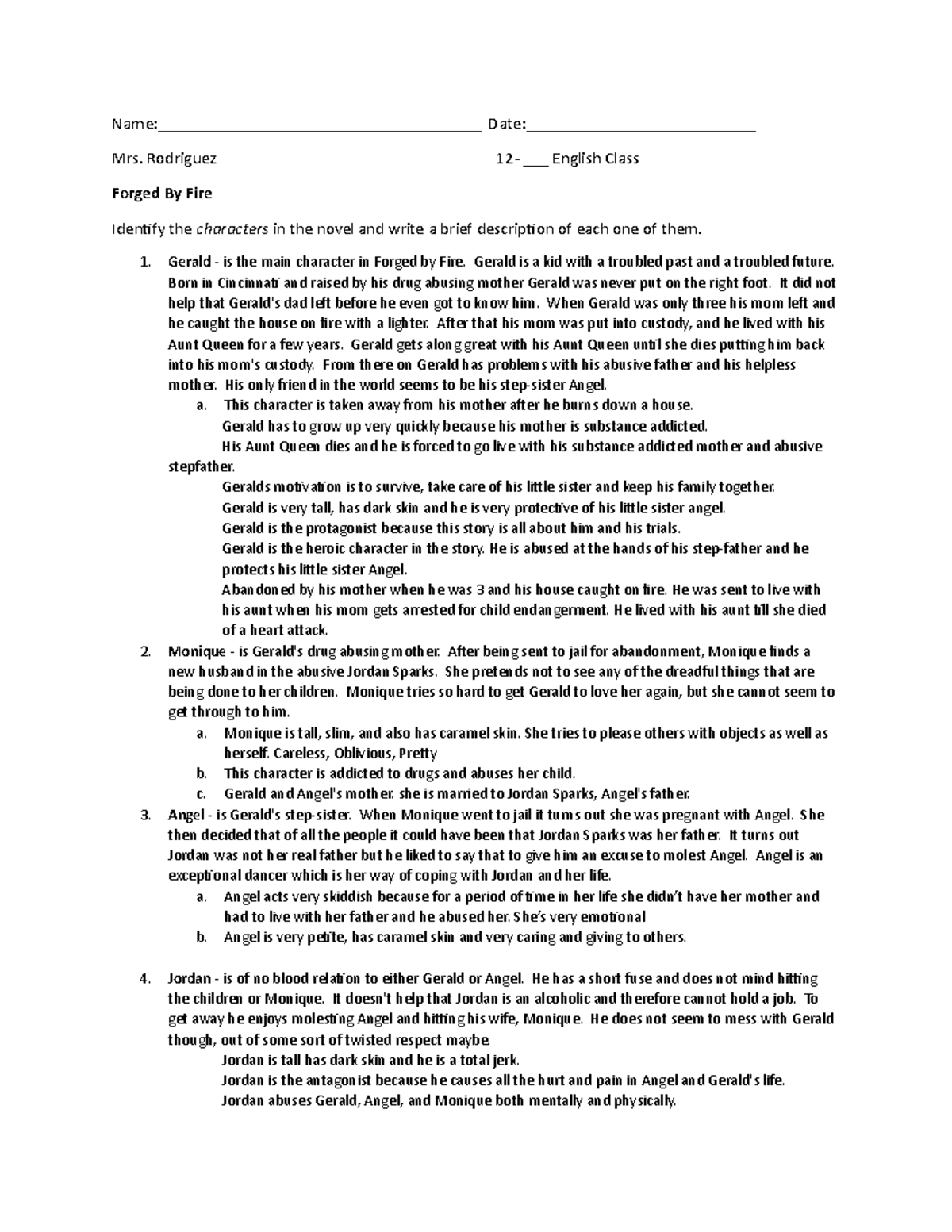 Forged by fire questions - Name ...