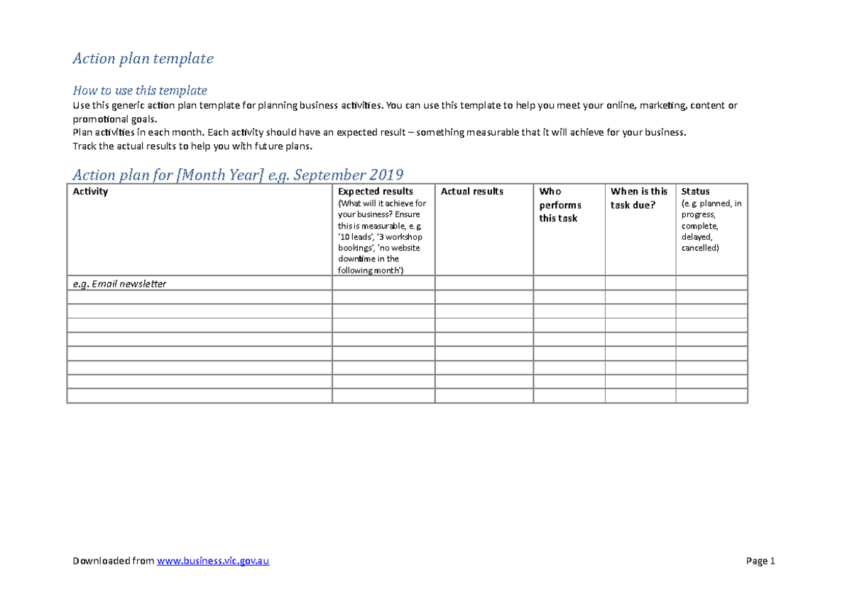 Marketing action plan template - Action plan template How to use this ...