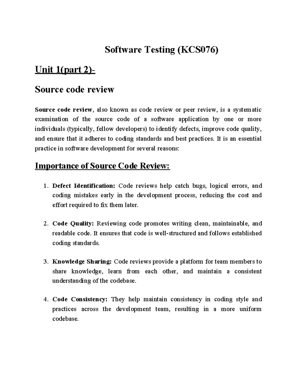 Software Testing Unit 1 Part 2 Software Testing Kcs076 Unit 1 Part 2 Source Code Review