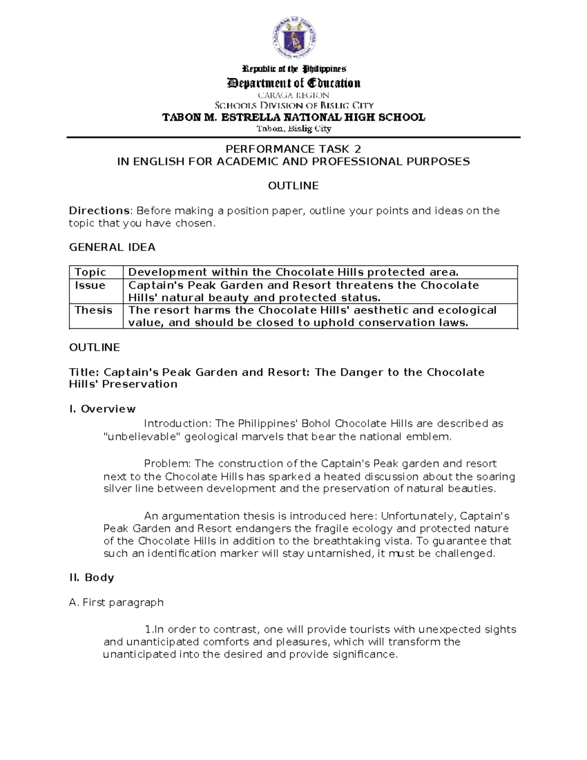 Gastardo PT2 & PT3 - for reference - PERFORMANCE TASK 2 IN ENGLISH FOR ...
