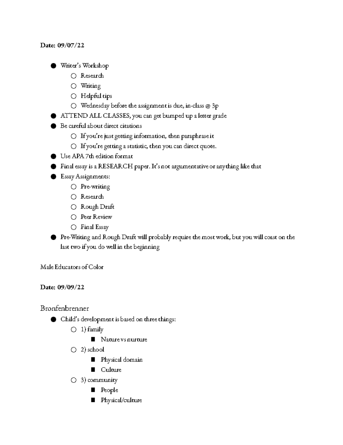 Edu 330 notes - Date: 09/07/ Writer’s Workshop Research Writing Helpful ...