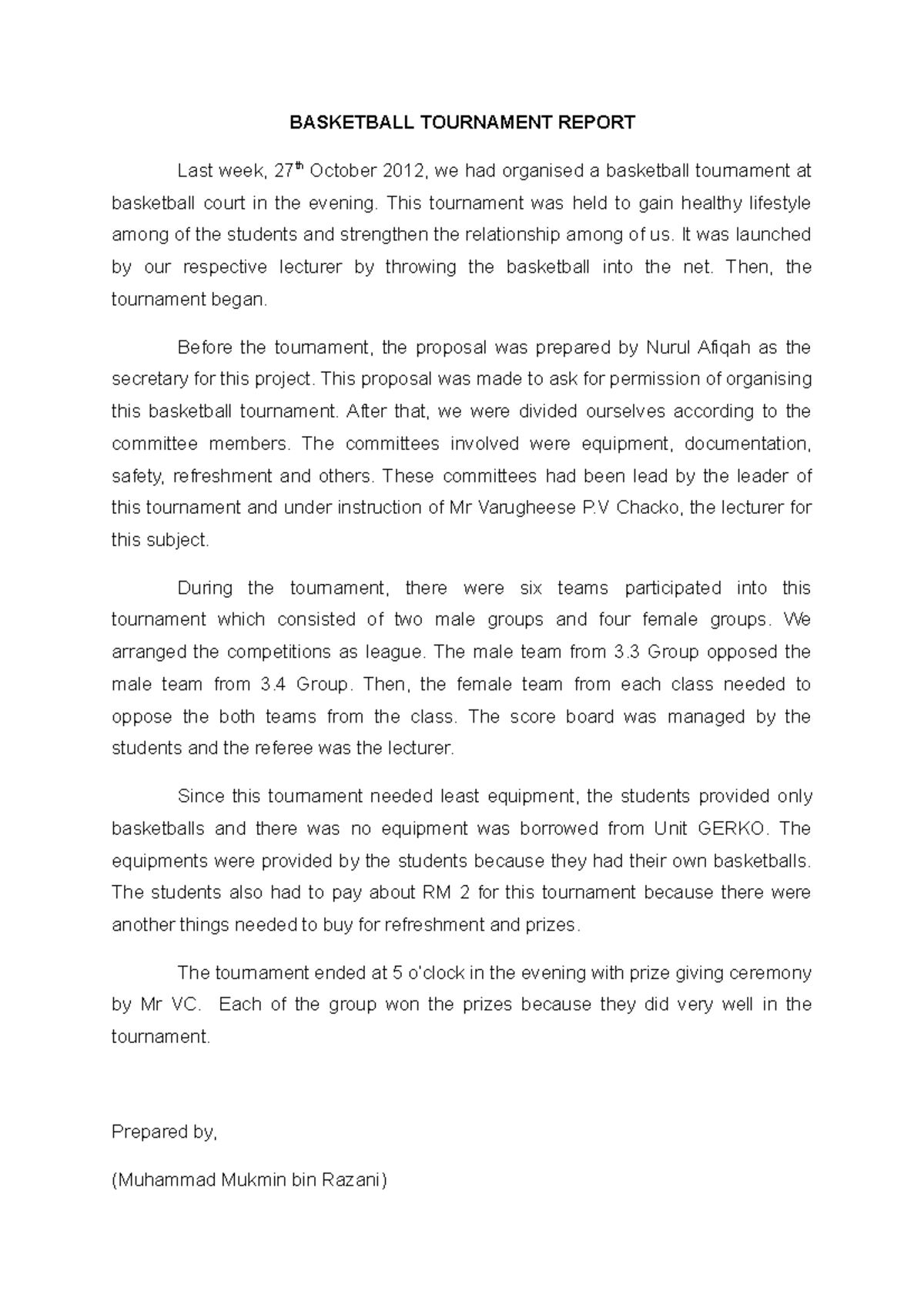 237062966 Basketball Tournament Report - BASKETBALL TOURNAMENT REPORT ...