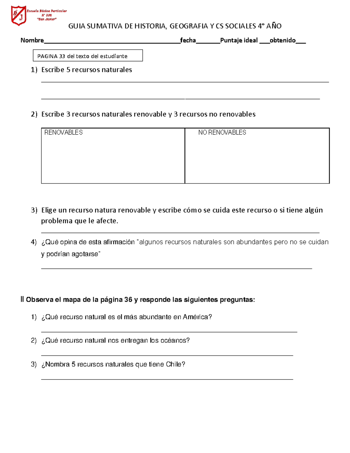 Guía de recursos naturales de América - GUIA SUMATIVA DE HISTORIA, GEOGRAFIA Y CS SOCIALES 4 ...