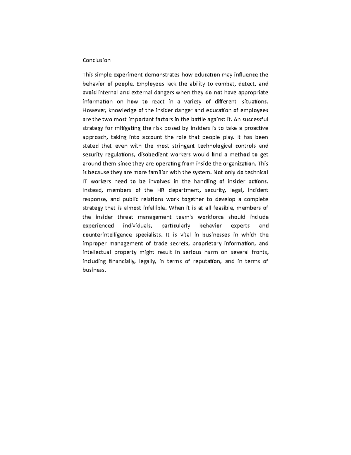 Executive Summary-119 - Conclusion This simple experiment demonstrates ...