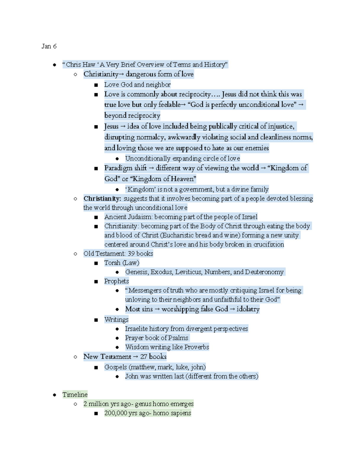 Theology 2 Intersession Midterm Review - Jan 6 “Chris Haw ‘A Very Brief ...