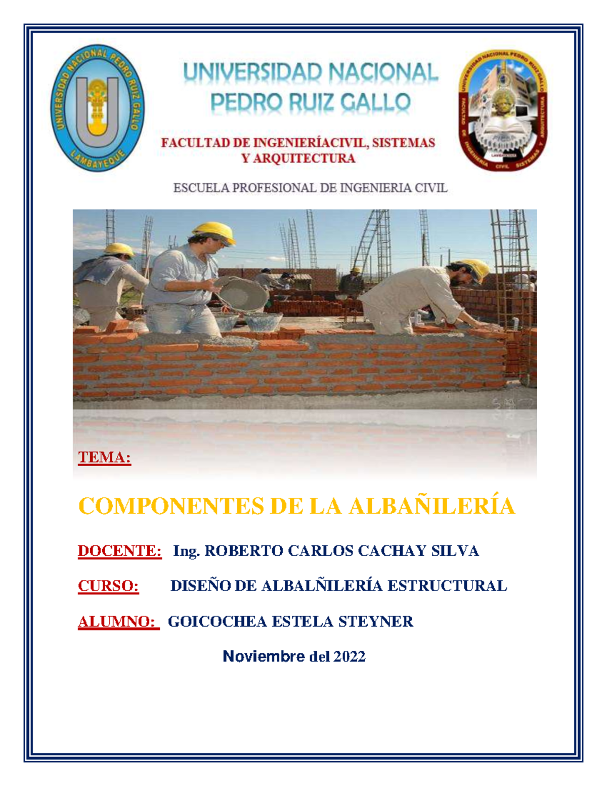 Componentes DE LA Albañileria - TEMA: COMPONENTES DE LA ALBAÑILERÍA ...