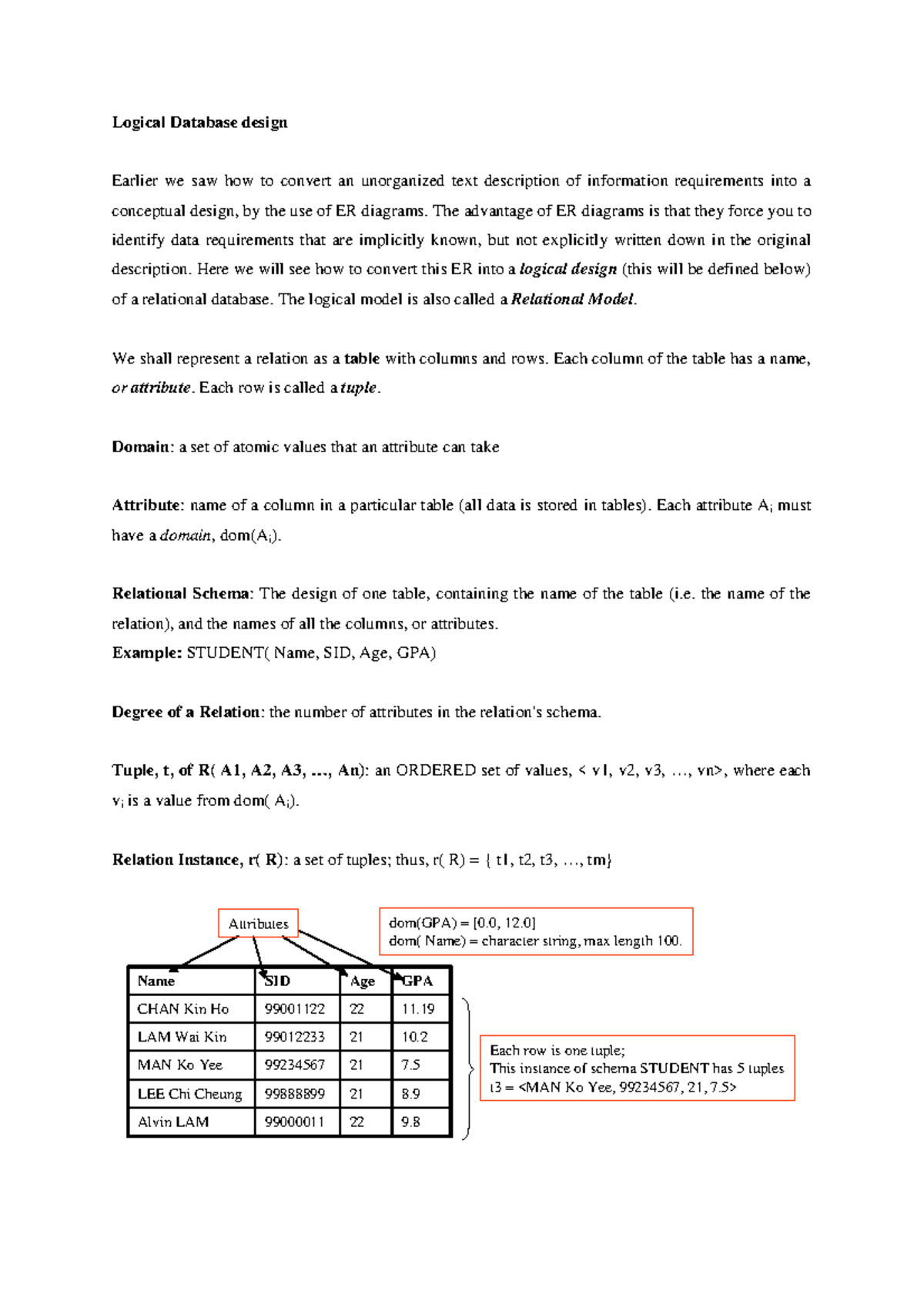 Lec3 design - Logical Database design Earlier we saw how to convert an unorganized text ...