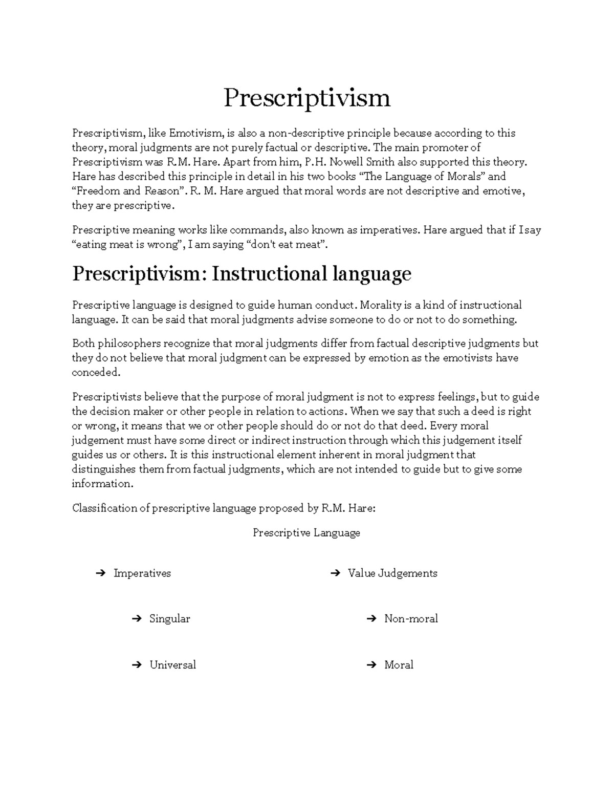 Prescriptivism - Summary Philosophy Honours - Prescriptivism ...