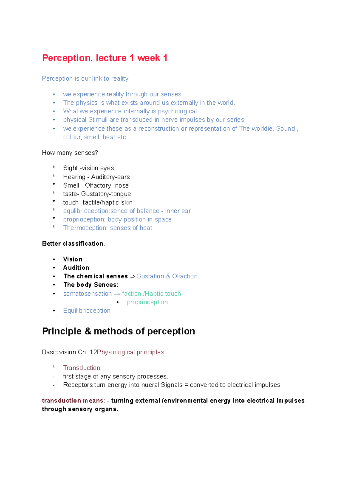 Introduction to perception - Perception. lecture 1 week 1 Perception is ...