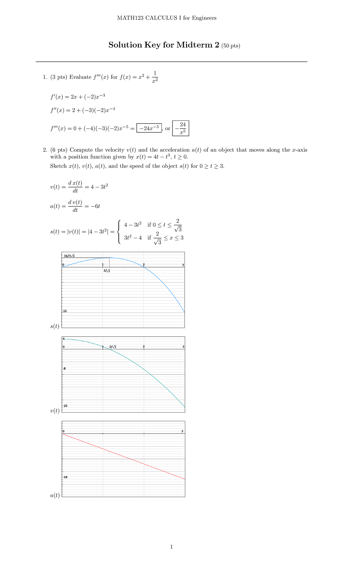 Exam 27 November 2013, questions and answers - MATH123 CALCULUS I for Engineers Solution Key for ...