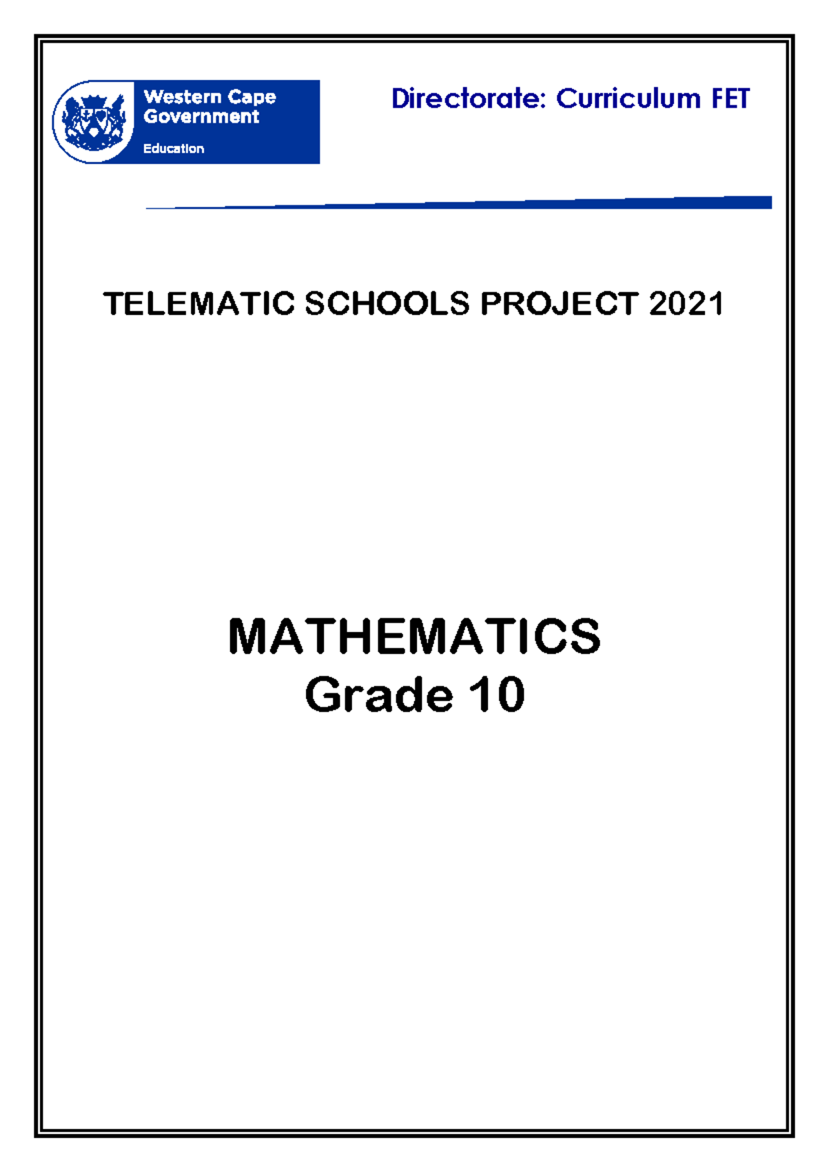 Telematics Gr 10 Algebra - Directorate: Curriculum FET TELEMATIC ...