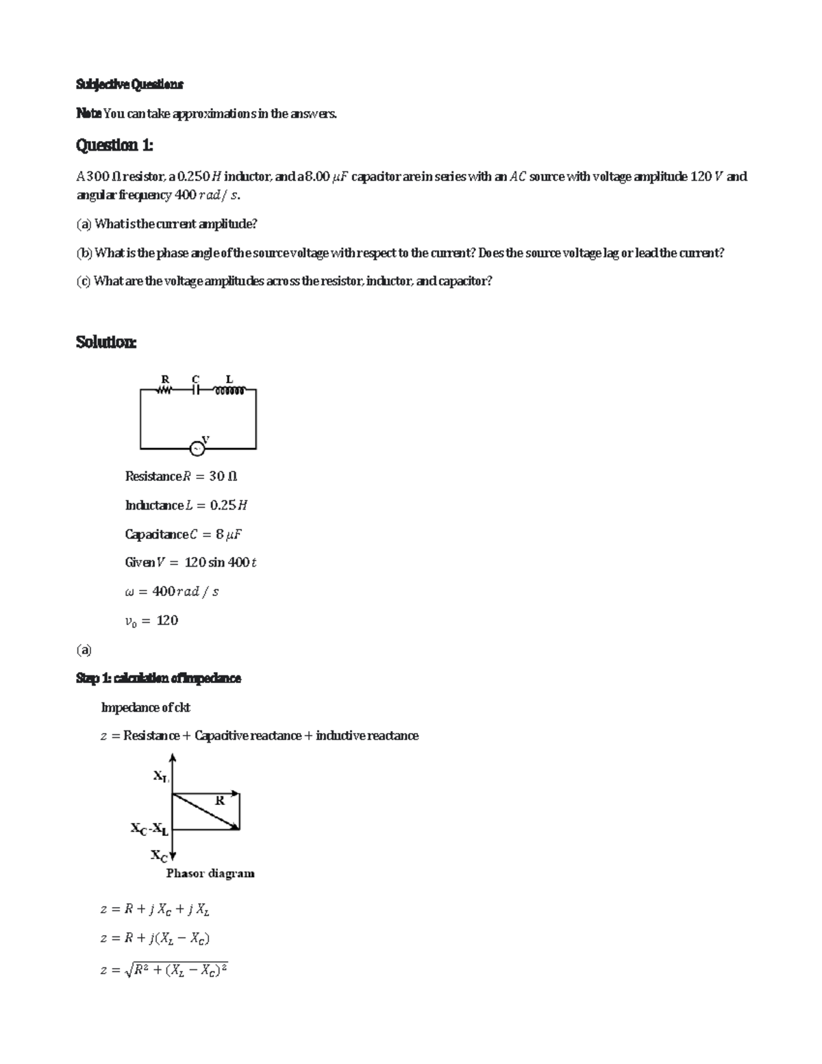 Dc pandey ac current part-2 - Subjective Questions Note You can take ...