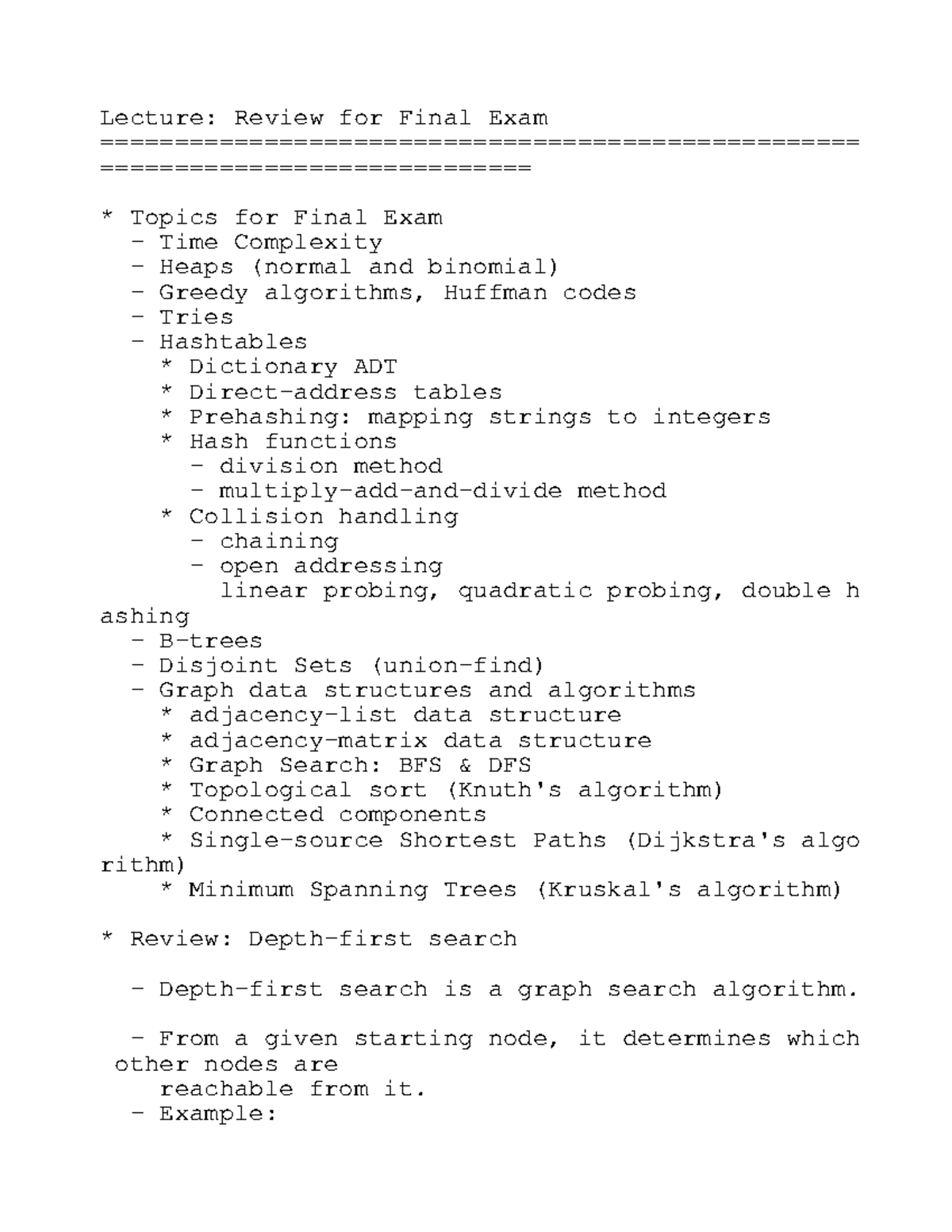 Lecture notes - Review for final exam - Lecture: Review for Final Exam ...