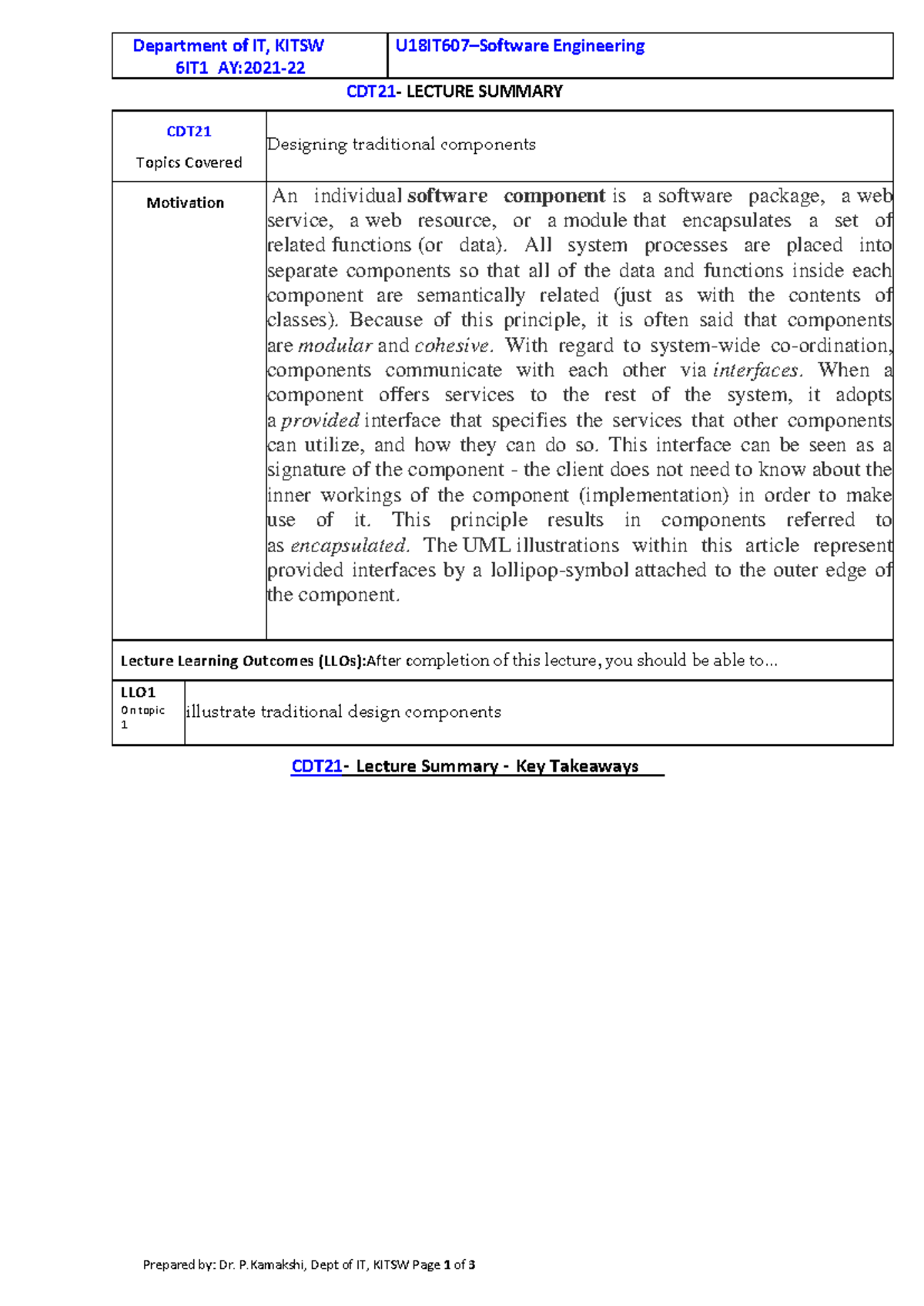 Designing traditional components - Department of IT, KITSW 6IT1 AY:2021 ...
