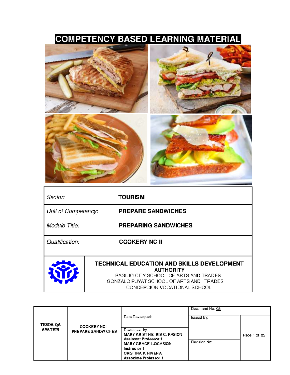 Core Competencies UC5 Preparing sandwiches - TESDA QA SYSTEM PREPARE ...