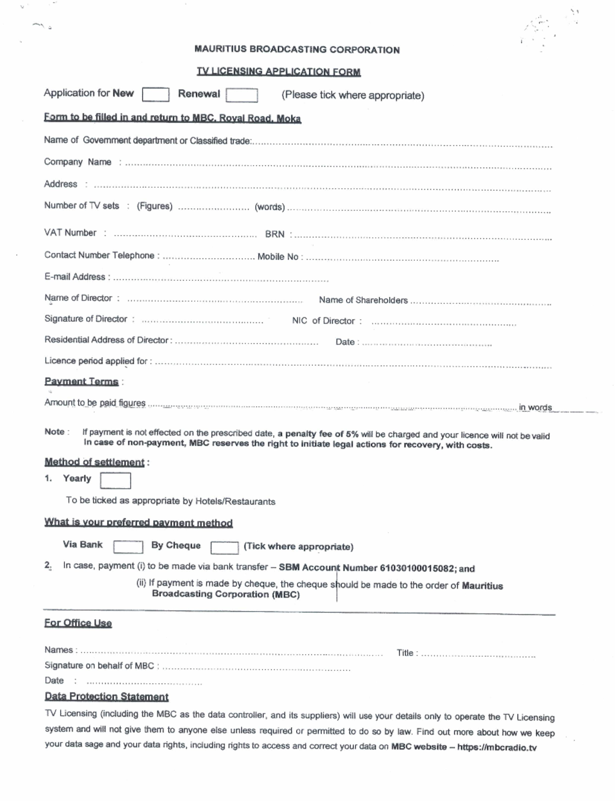 TV Licensing Application Form - MAURITIUS BROADCASTING CORPORATION TV ...